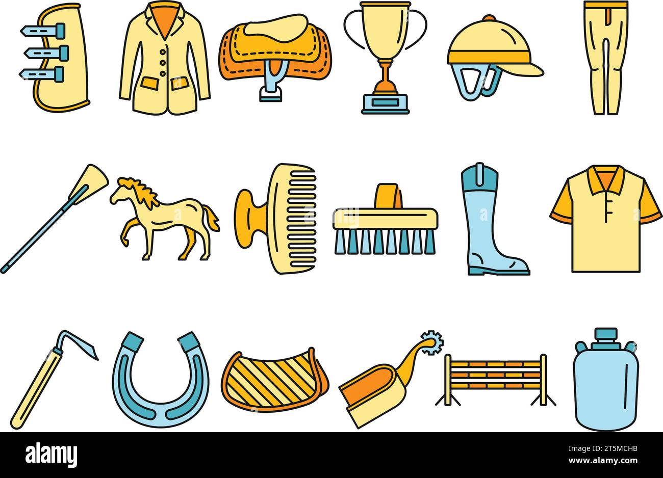 Horseback riding gear icon set. Outline set of horseback riding gear ...