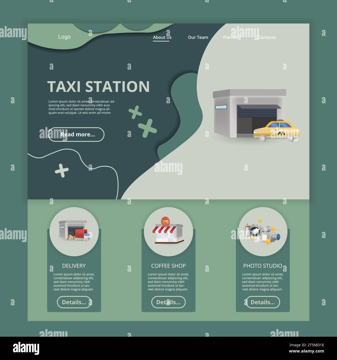 Taxi station flat landing page website template. Delivery, coffee shop ...