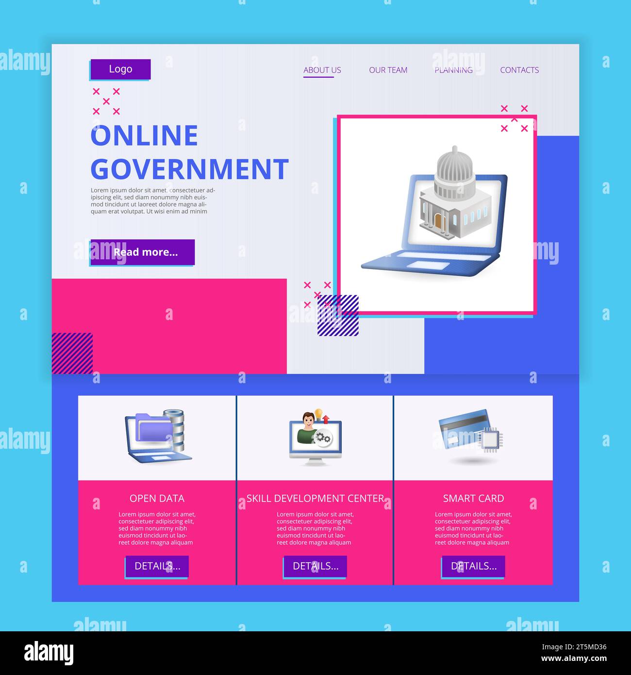 Online government flat landing page website template. Open data, skill ...