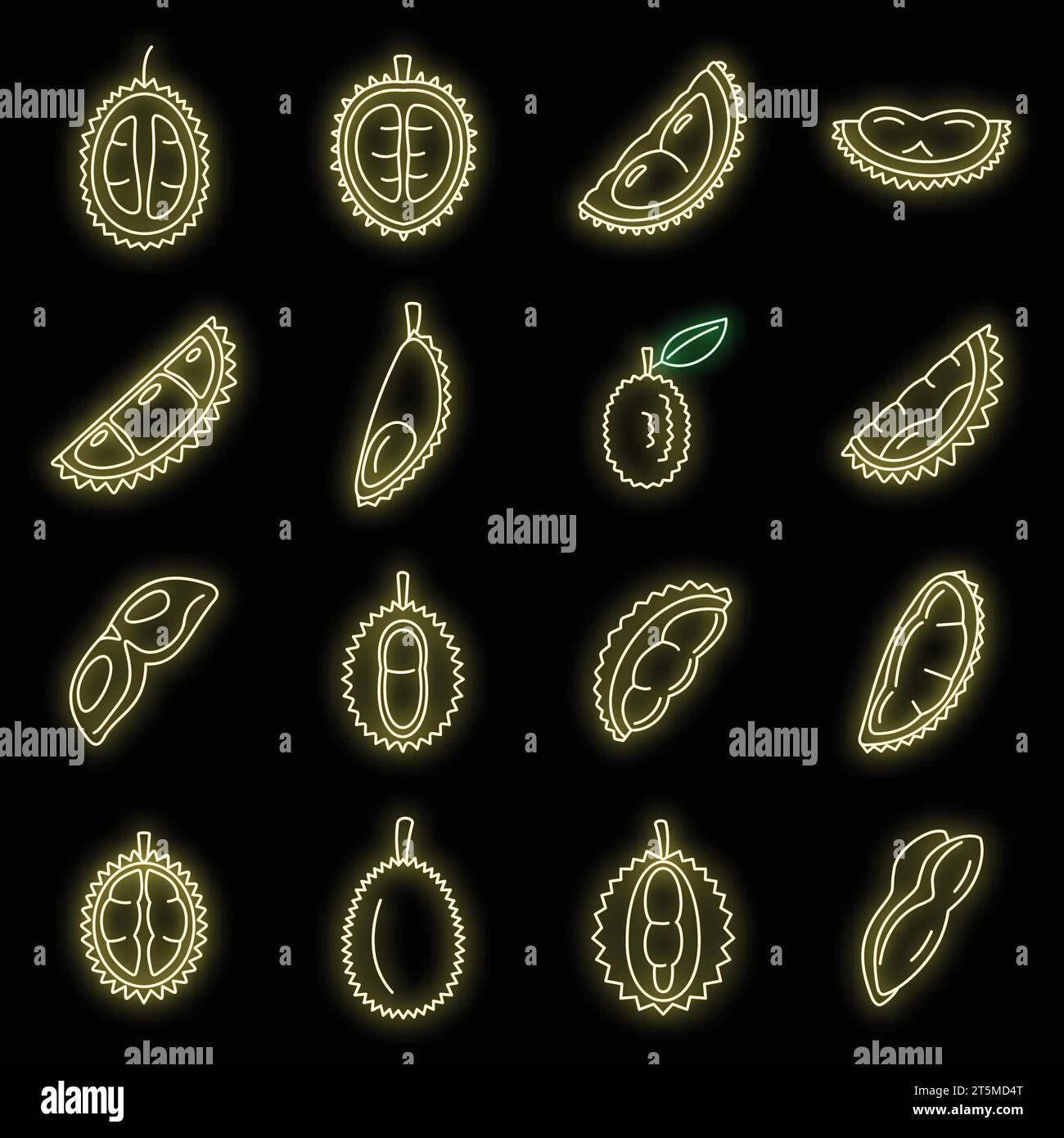 Durian fruit icons set. Outline set of durian fruit vector icons neon ...