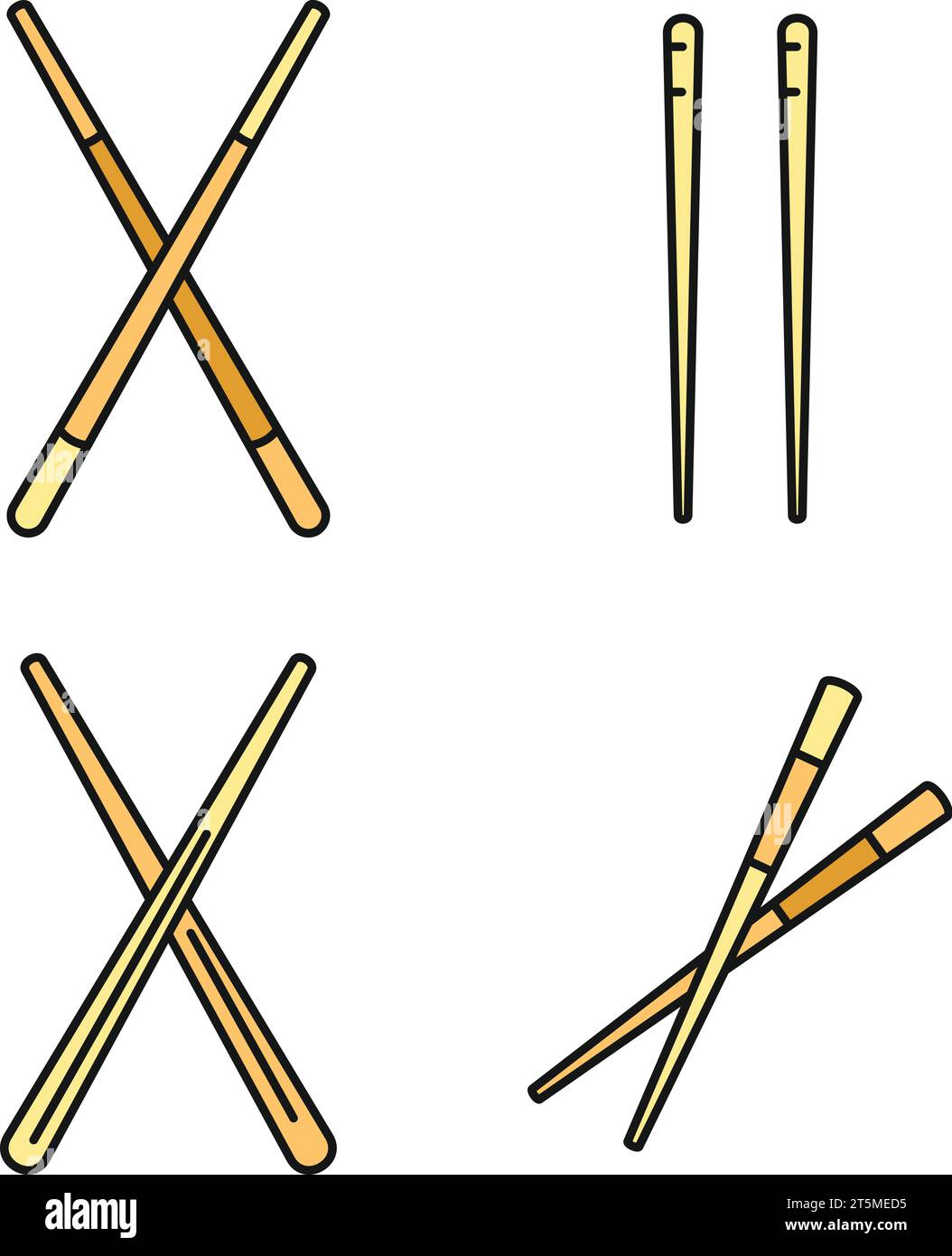 Bamboo chopsticks icons set. Outline set of bamboo chopsticks vector ...