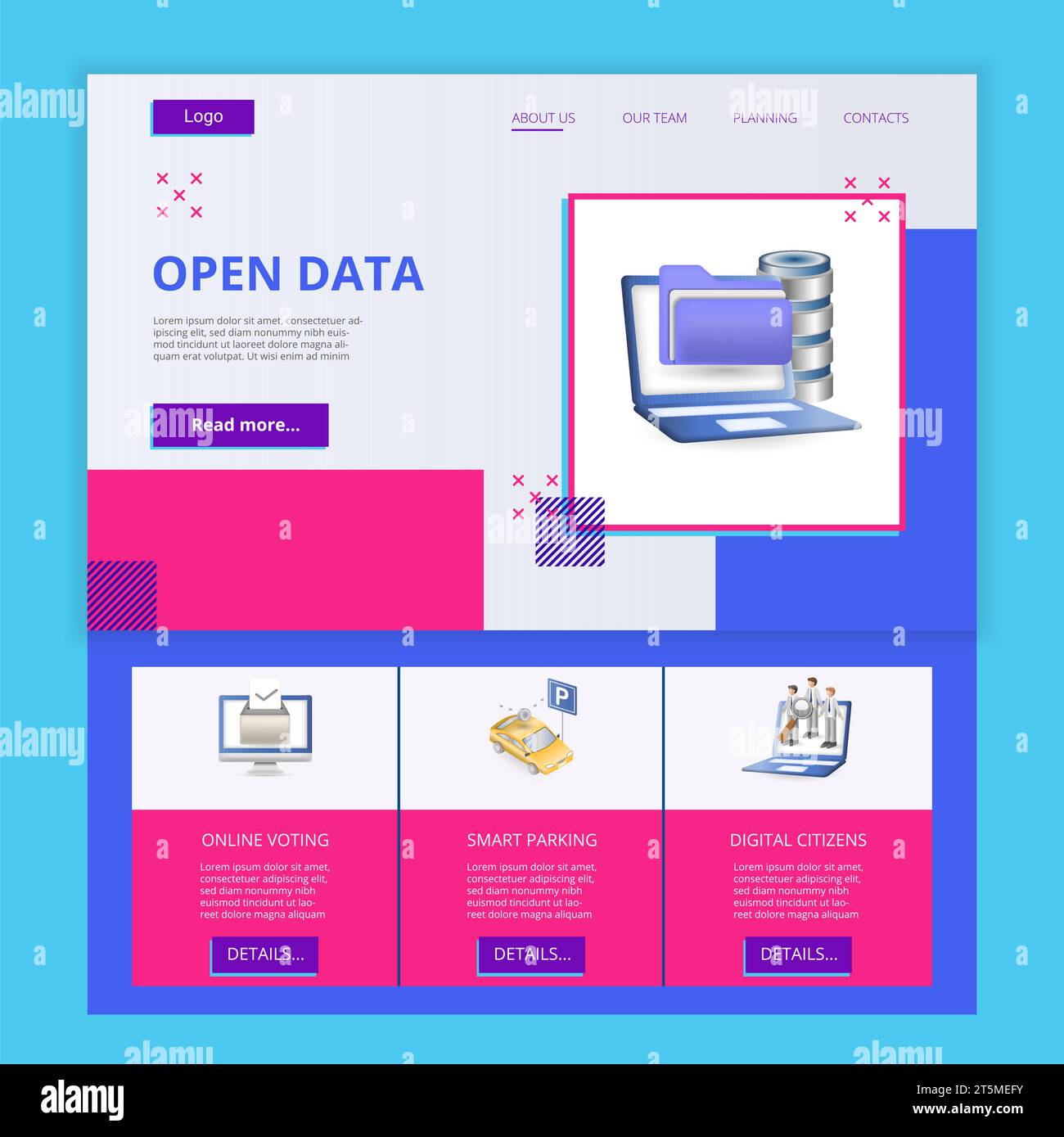 Open data flat landing page website template. Online voting, smart ...