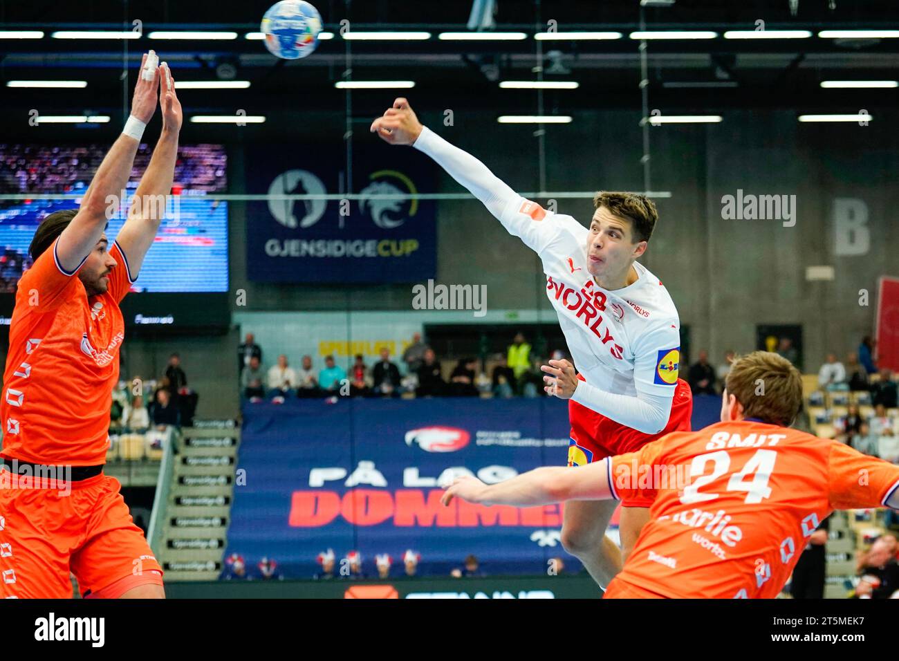 Sotra 20231105.Denmark's Hans Aaron Mensing during the handball match ...