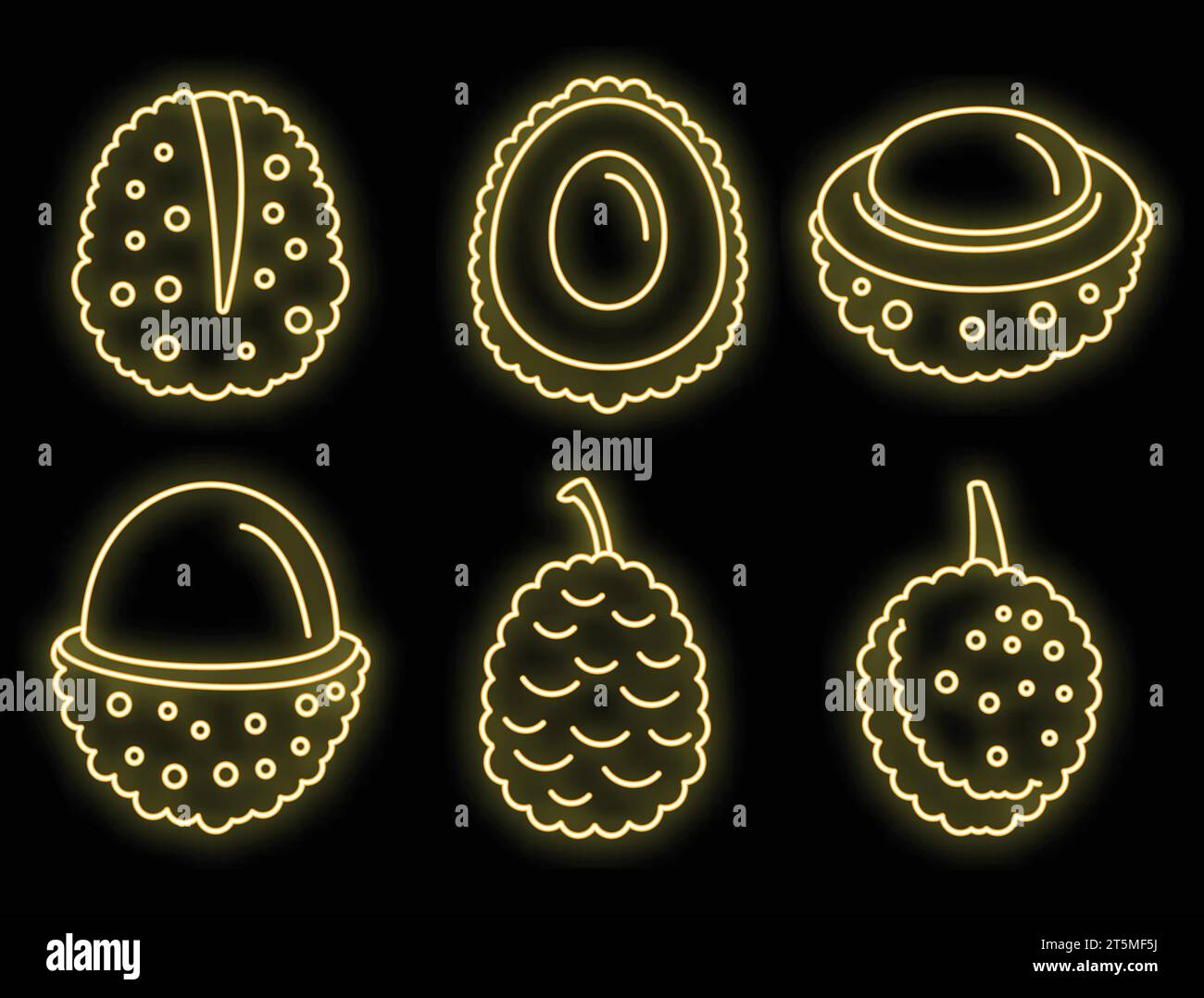 Asian lychees icons set. Outline set of asian lychees vector icons neon ...