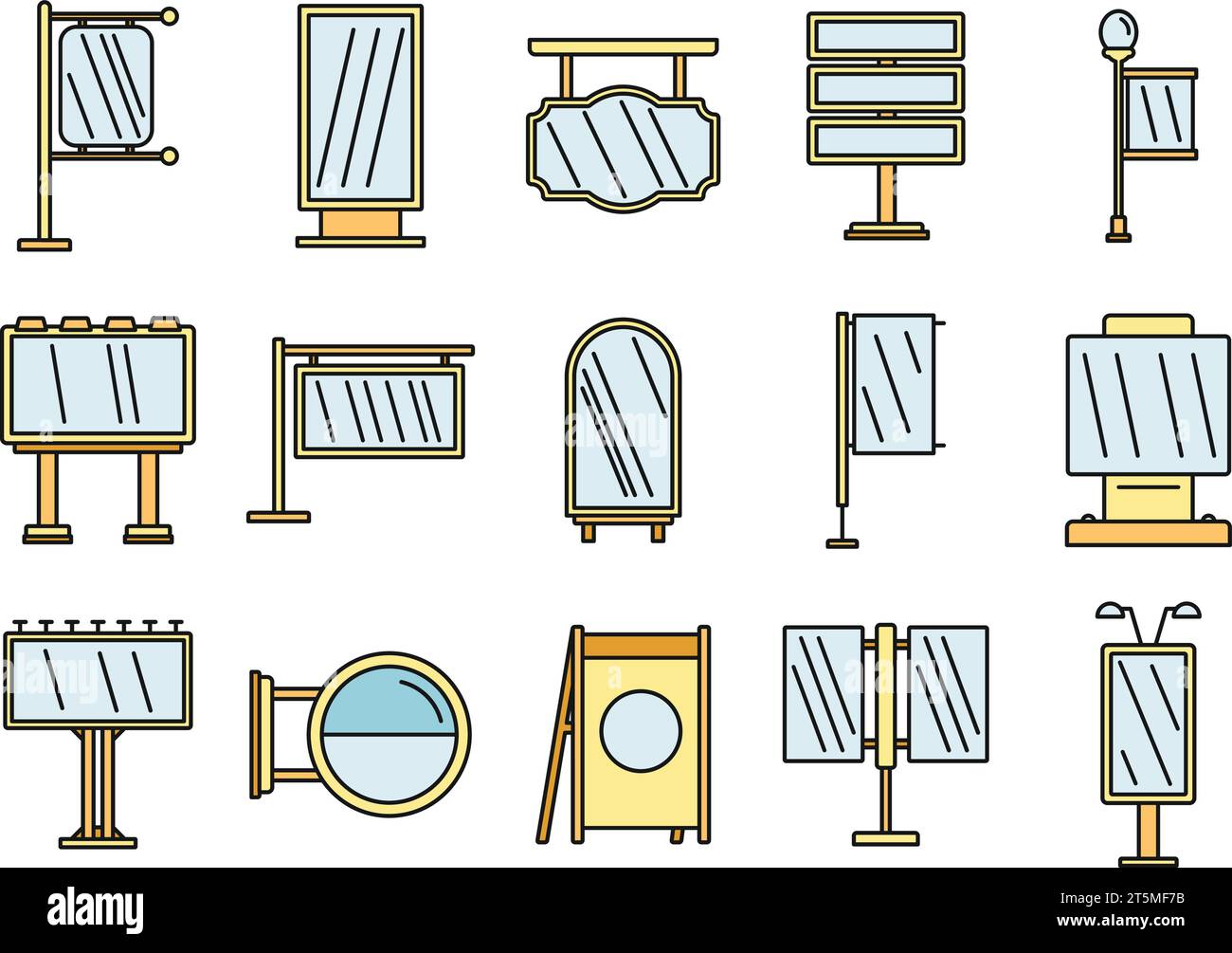 Outdoor advertising building icons set. Outline set of outdoor ...