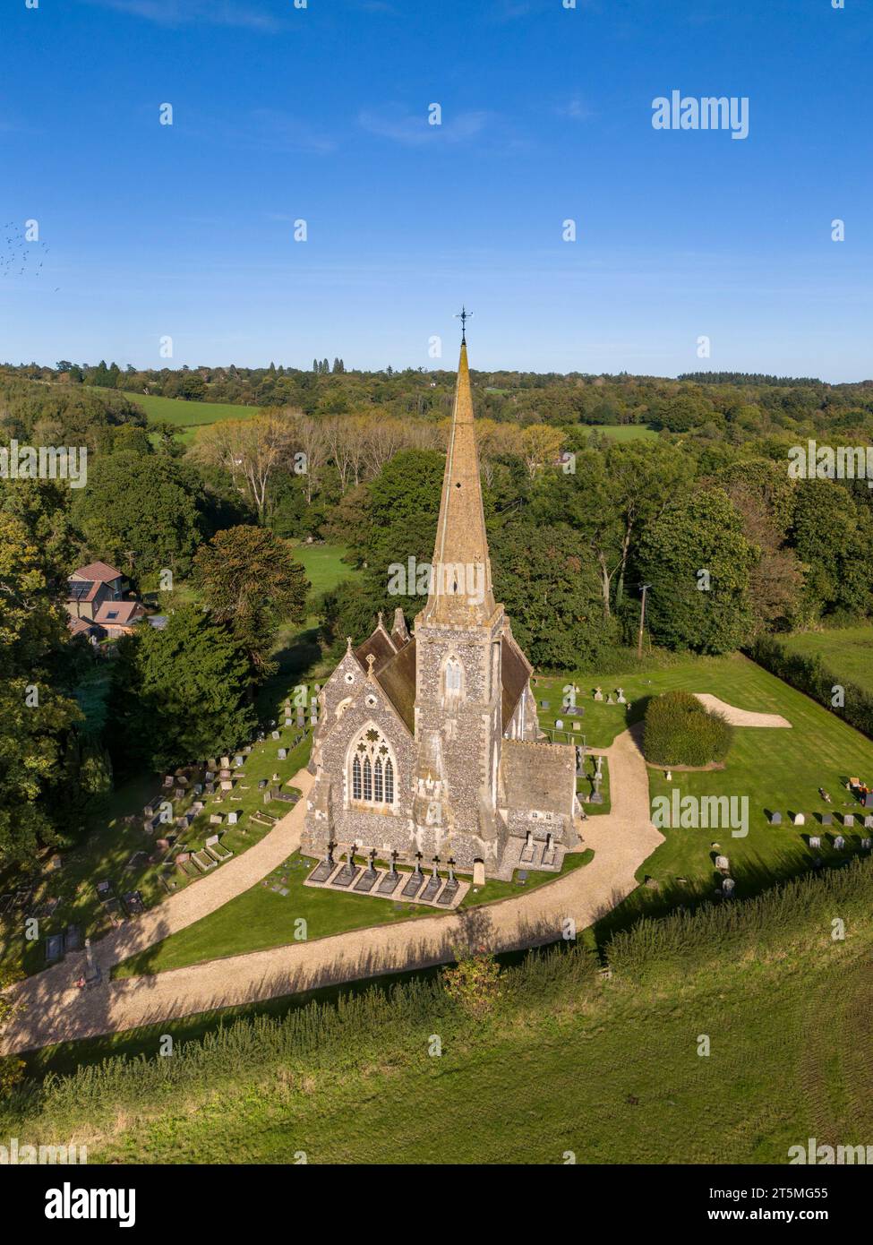 Aerial View of St Matthews Churcg in Midgham Berkshire Vertical ...