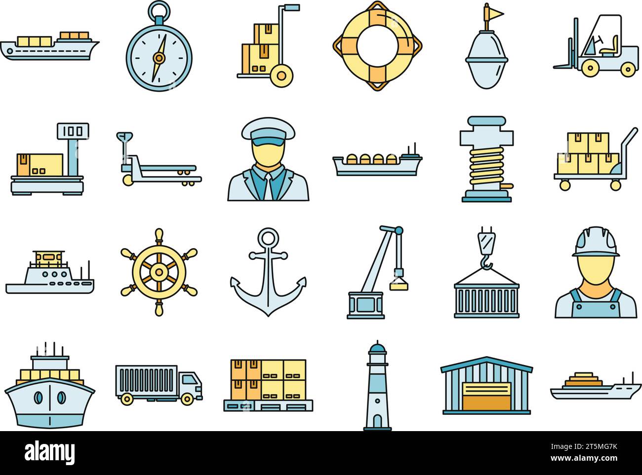 Marine port transport icons set. Outline set of marine port transport ...