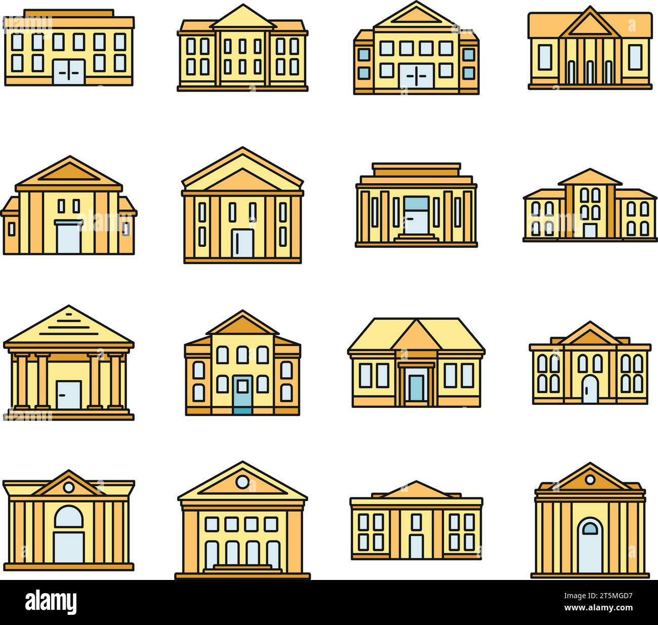 City courthouse icons set. Outline set of city courthouse vector icons ...