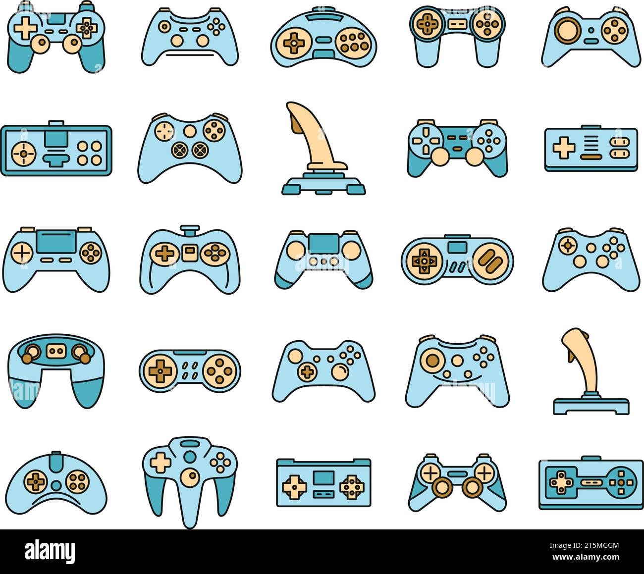 Gaming joystick icons set. Outline set of gaming joystick vector icons thin line color flat on ...