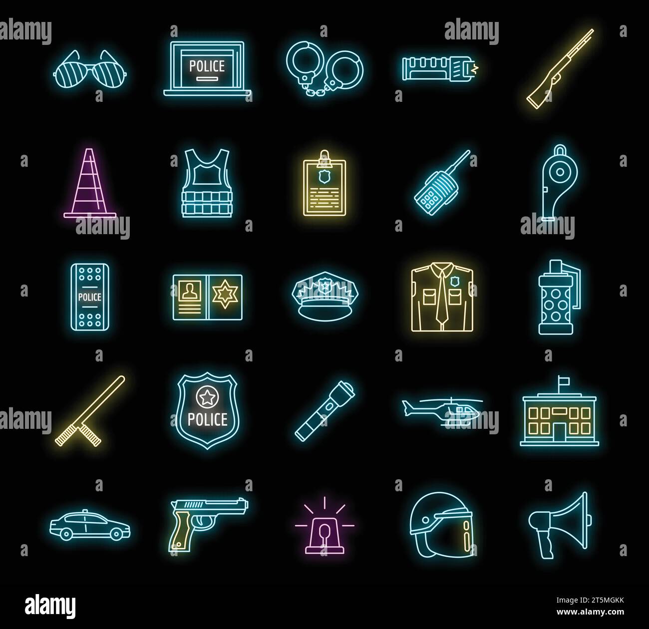 Police equipment element icons set. Outline set of police equipment ...