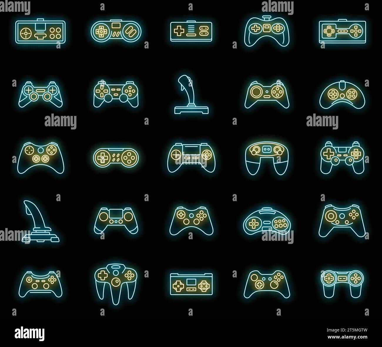Gaming joystick icons set. Outline set of gaming joystick vector icons ...