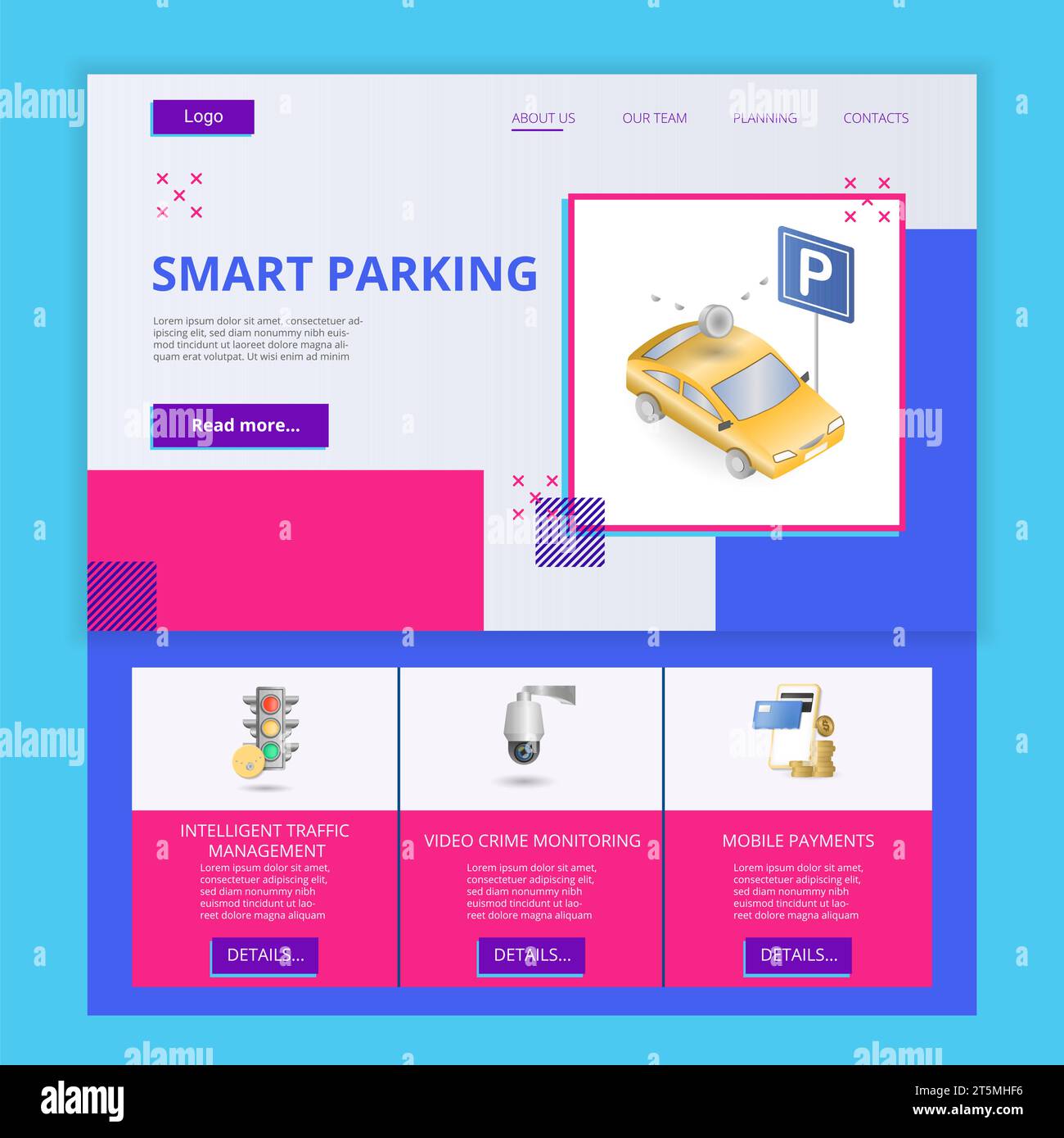 Smart parking flat landing page website template. Intelligent traffic ...