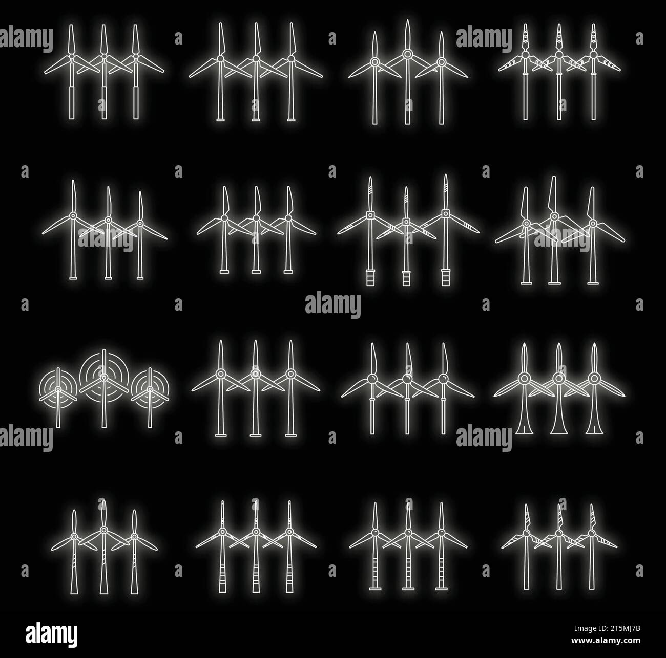 Electric wind turbine icons set. Outline set of electric wind turbine ...