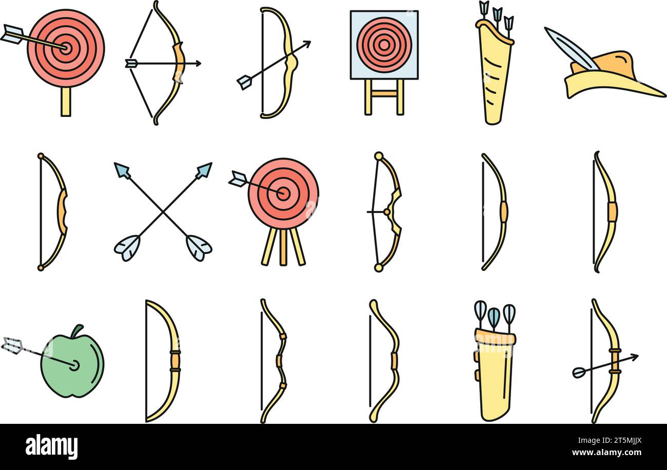 Accuracy archery icons set. Outline set of accuracy archery vector ...