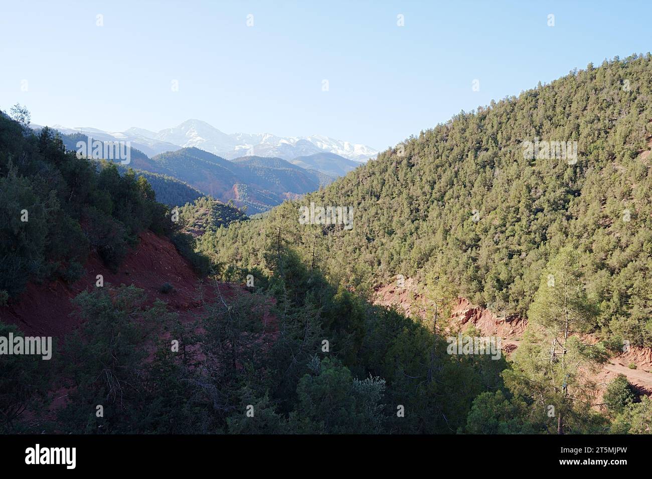 Panoramic Ourika valley near African Marrakesh city in Morocco, clear ...