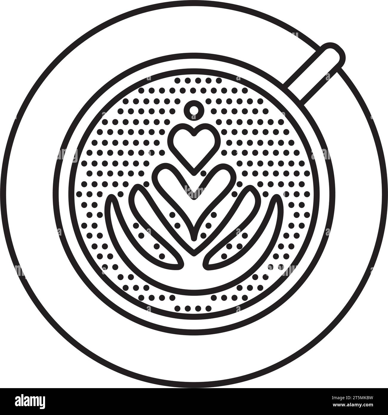 Cup of coffee with froth art top view vector line icon for National ...