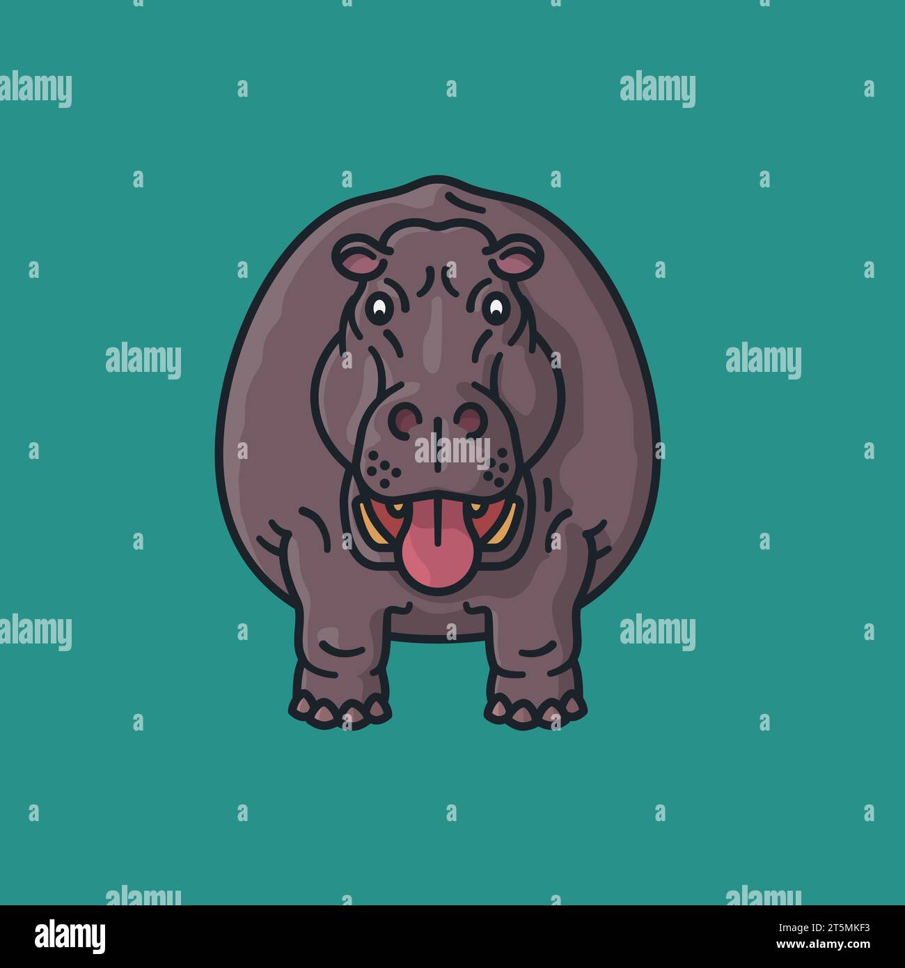 Hippopotamus cartoon character frontal view vector illustration for ...