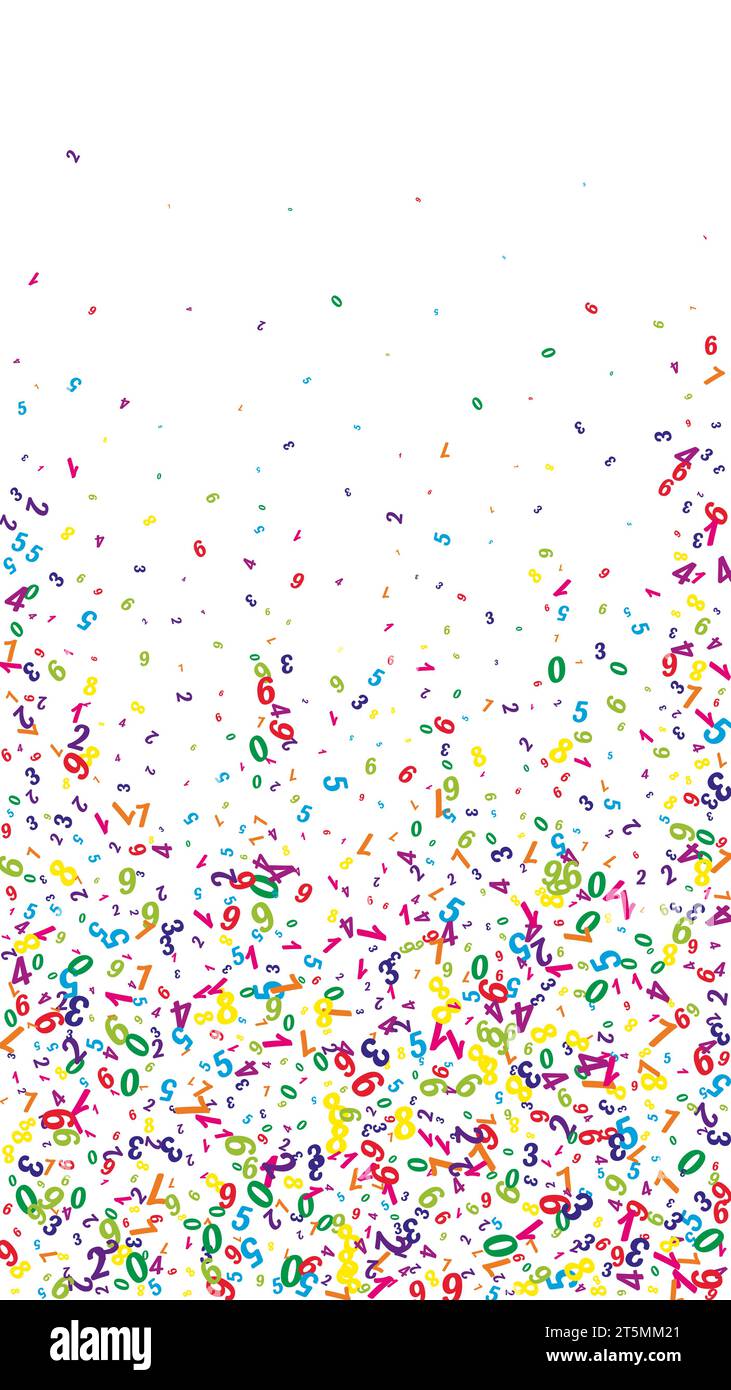 Scattered numbers. Colorful childish digits flying chaotic. Back to ...