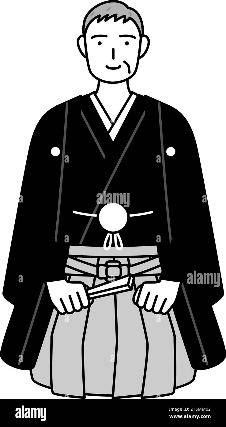 New Year's Day and weddings, Senior man wearing Hakama with crest ...
