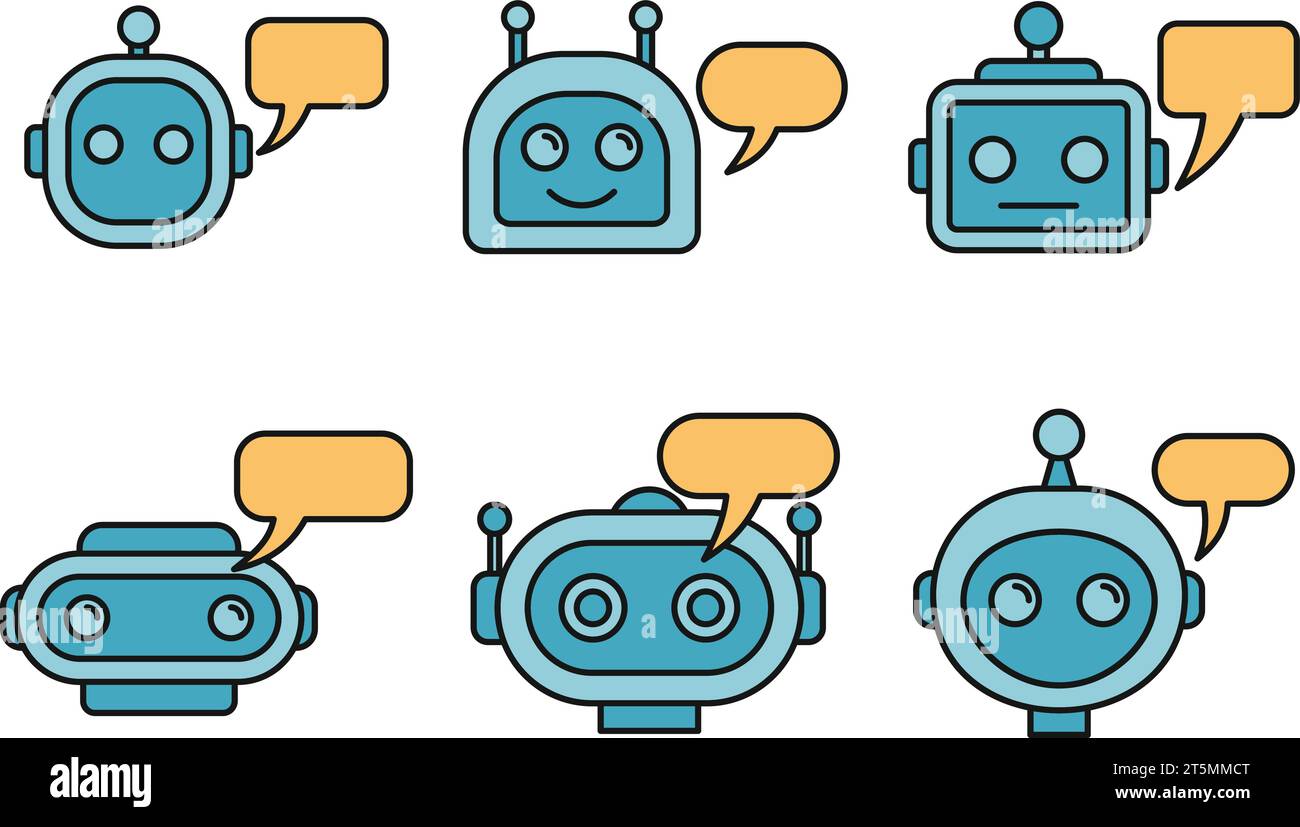 Chatbot ai icons set. Outline set of chatbot ai vector icons thin line ...