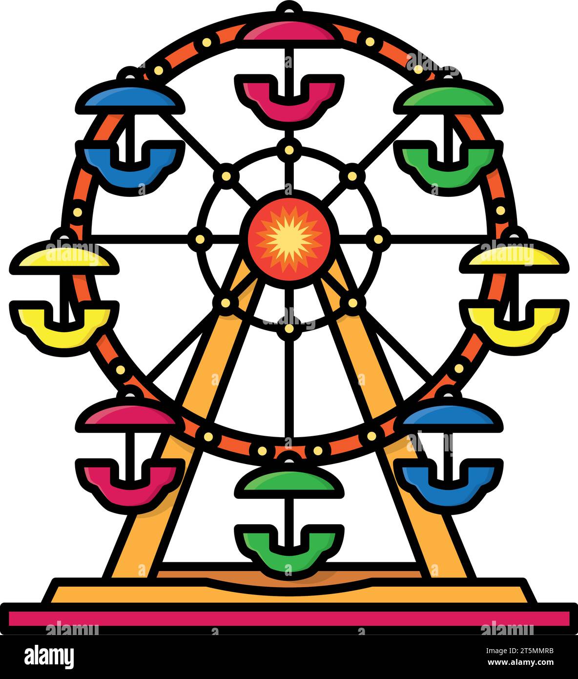 Colorful illuminated fun fair ride isolated vector illustration for Ferris Wheel Day on February ...