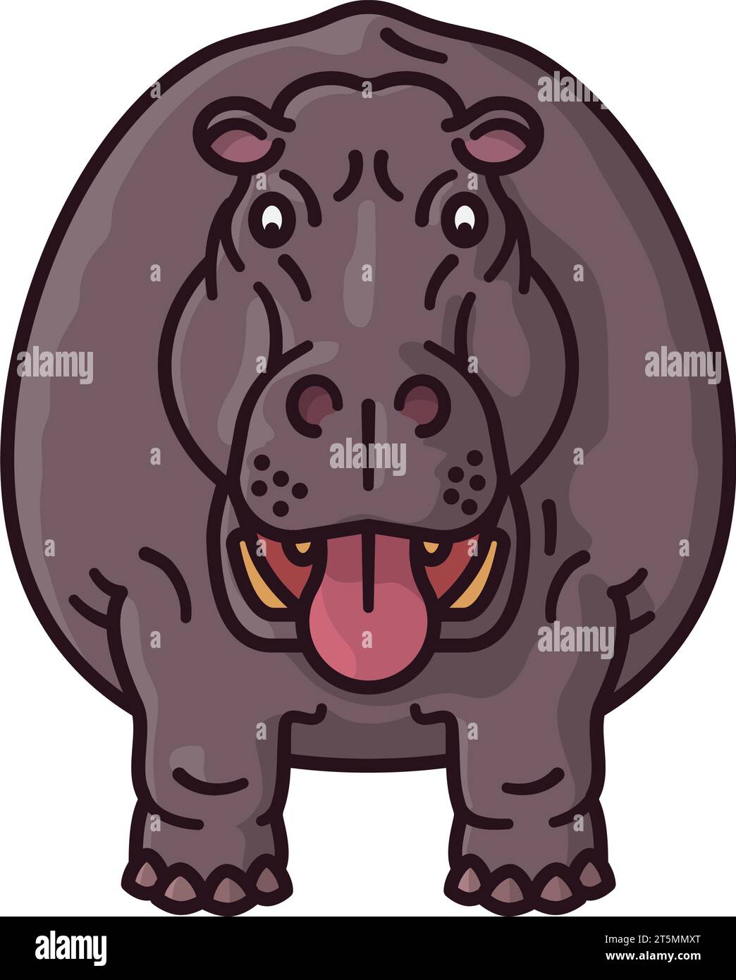 Hippopotamus cartoon character frontal view isolated vector ...