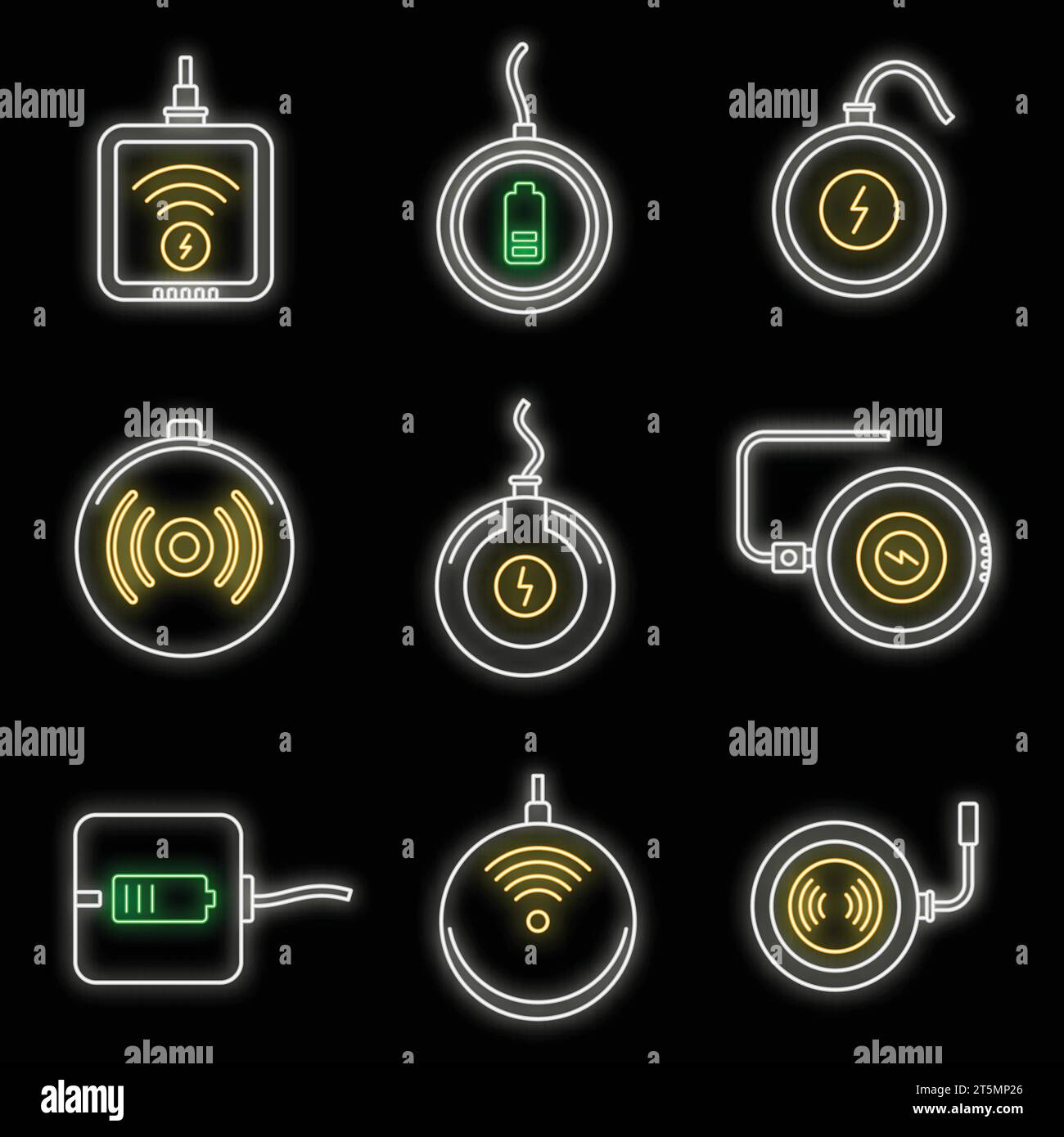 Wireless charging icons set. Outline set of wireless charging vector ...
