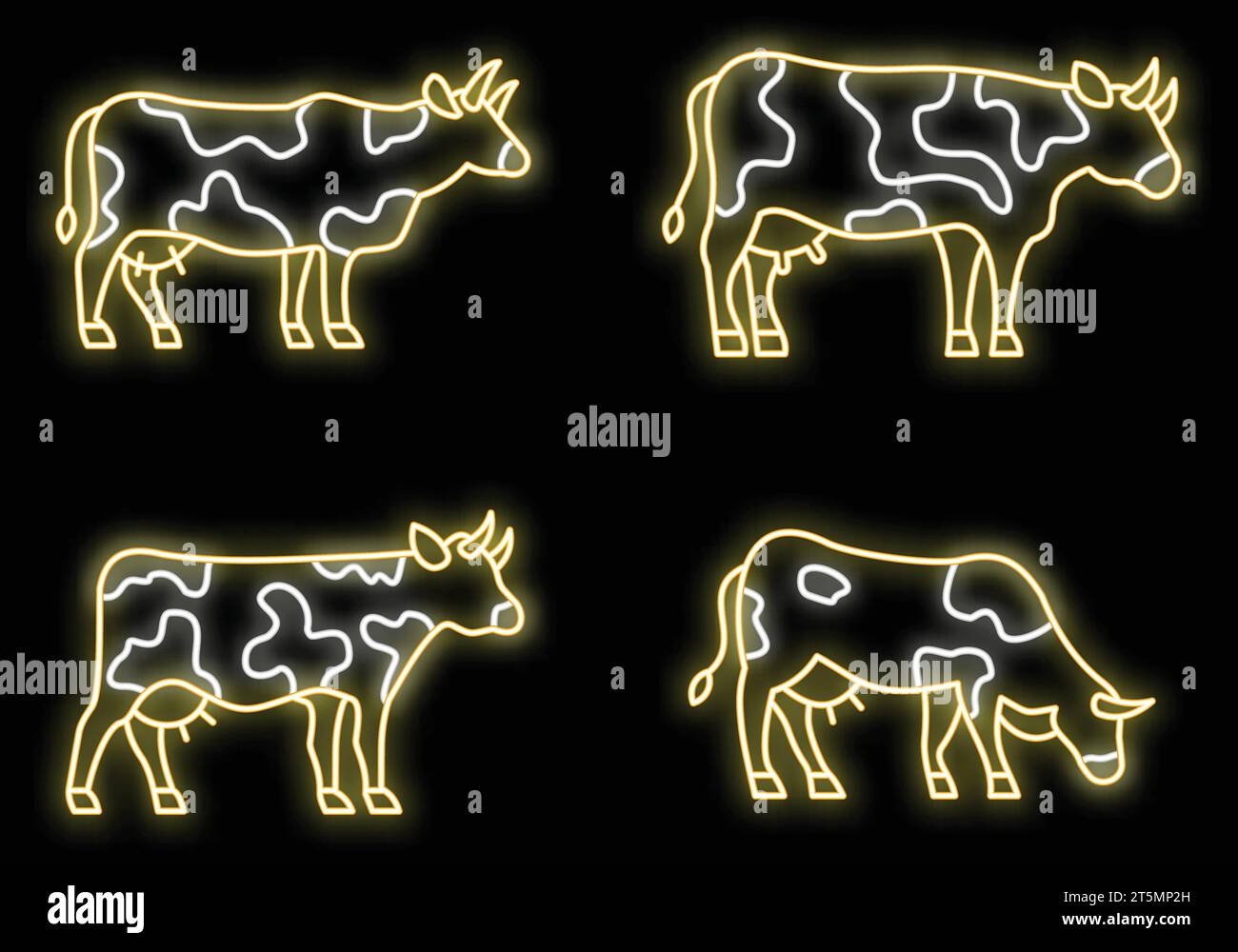 Farm Cow Icons Set Outline Set Of Farm Cow Vector Icons Neon Color On Black Stock Vector Image
