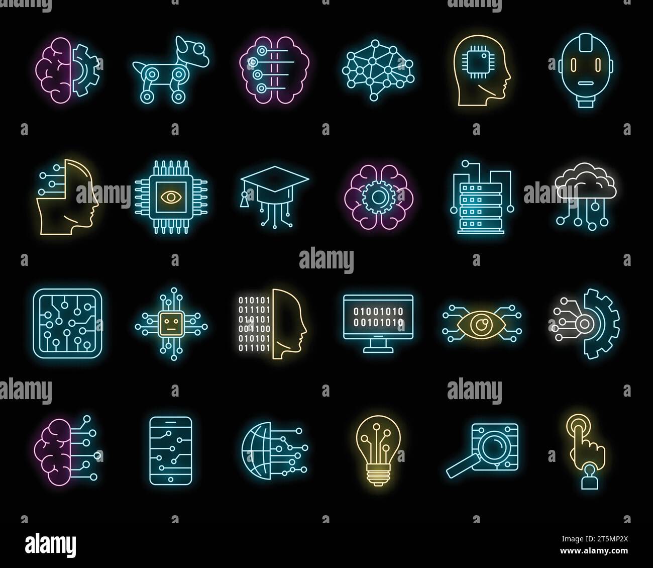 Artificial intelligence system icons set. Outline set of artificial intelligence system vector ...