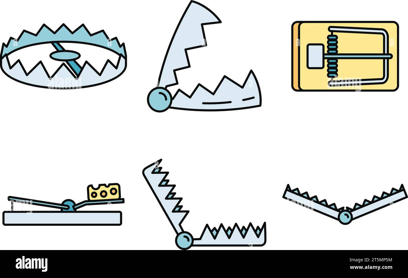 Bear Trap Icons Set Outline Set Of Bear Trap Vector Icons Thin Line Color Flat On White Stock