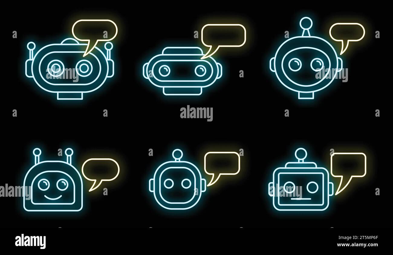 Chatbot ai icons set. Outline set of chatbot ai vector icons neon color ...