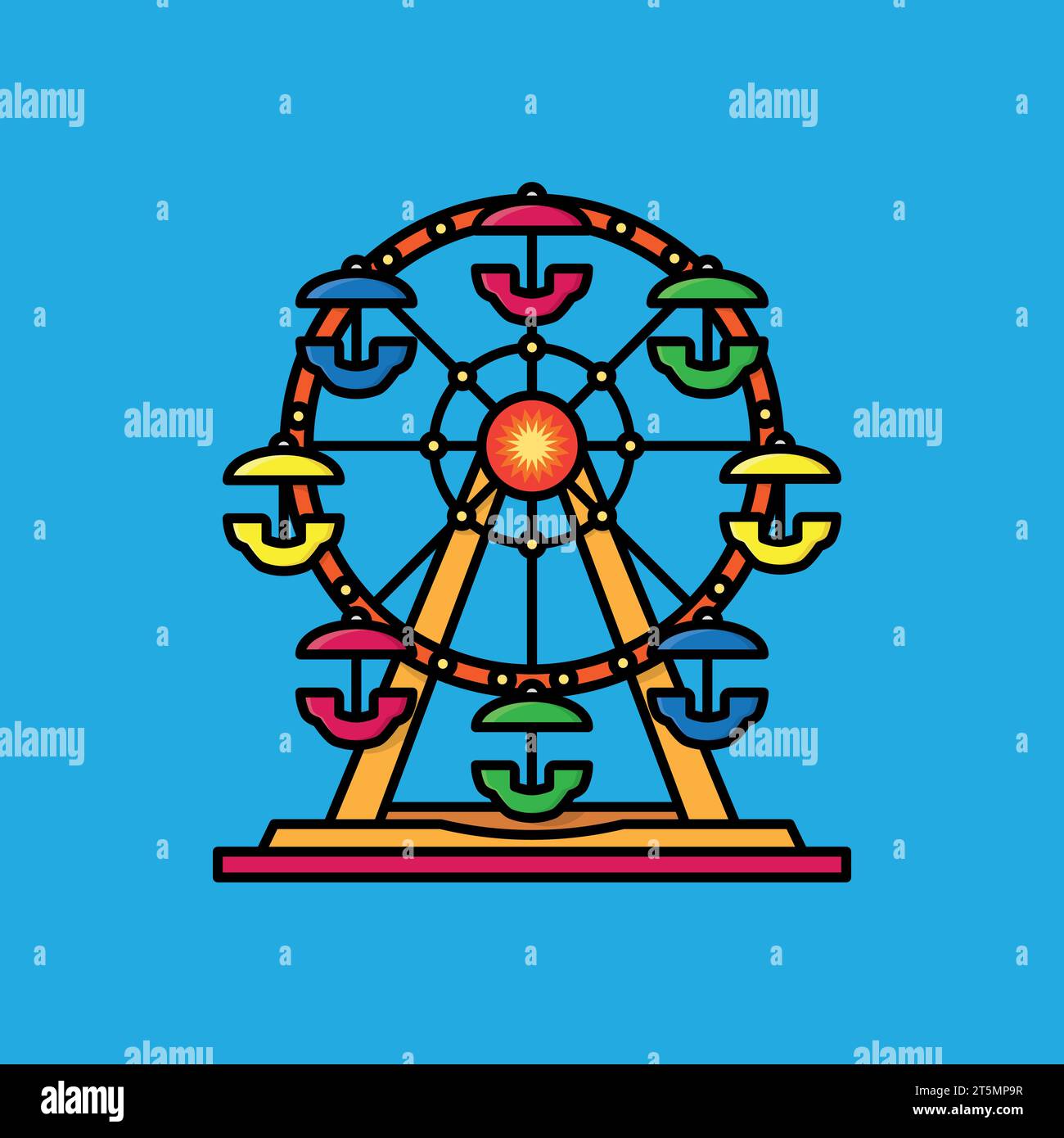 Colorful illuminated fun fair ride vector illustration for Ferris Wheel ...