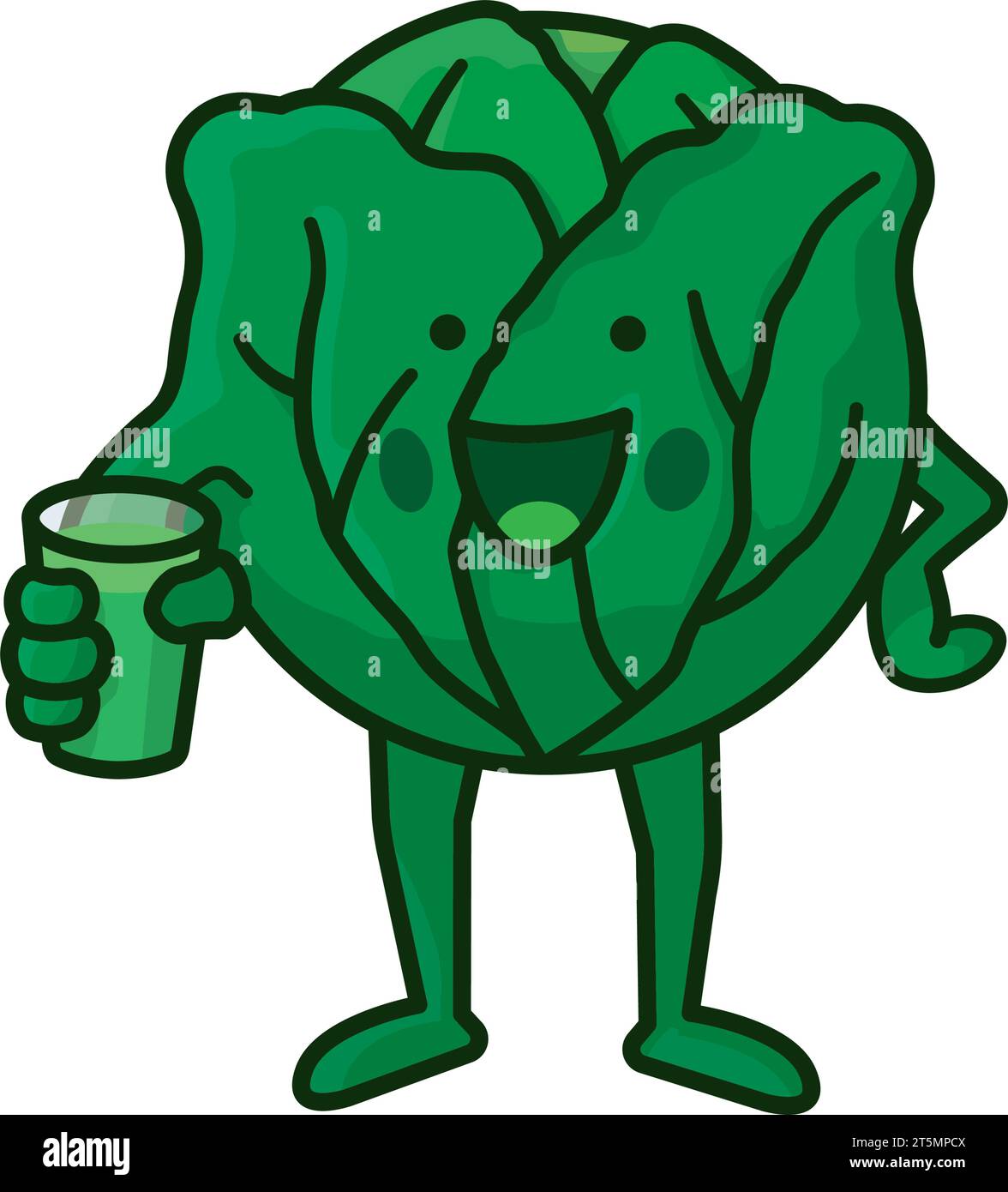 Cabbage or Brussels Sprout Kawaii character with green vegetable ...