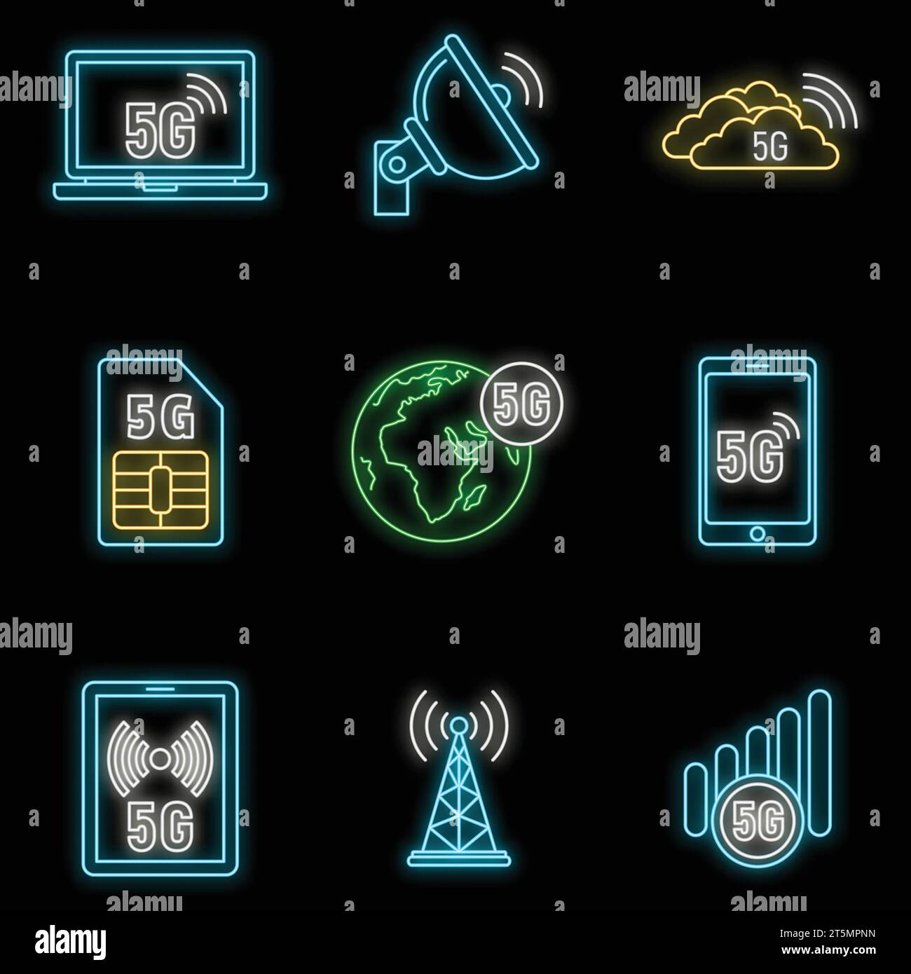 5G technology network icons set. Outline set of 5G technology network ...