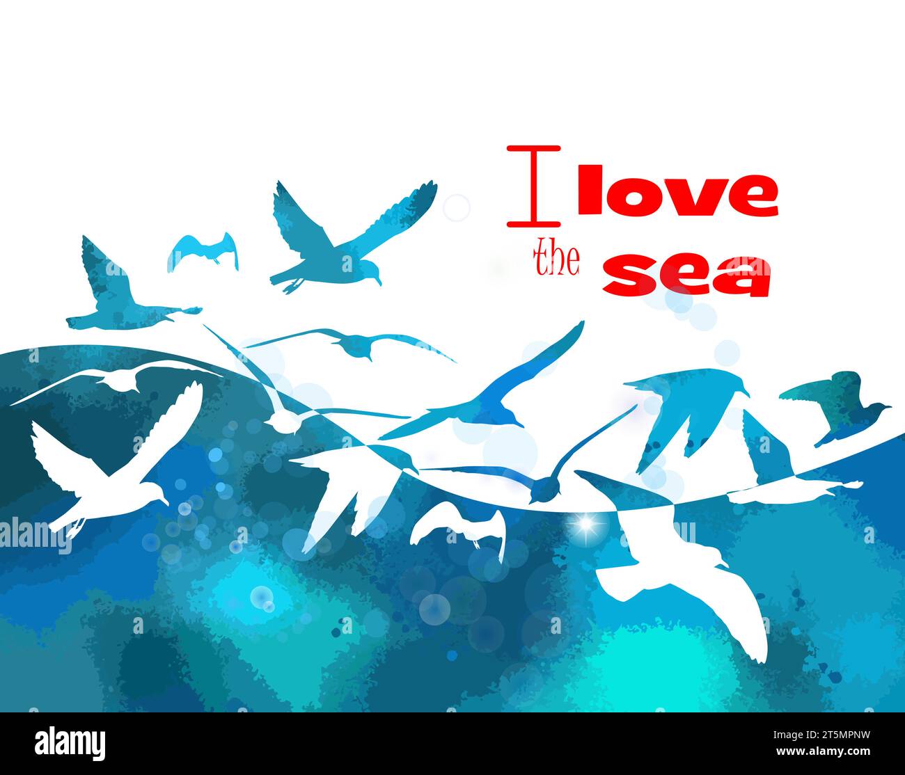 I love the sea. Seagulls in the sea background. hand drawing. Not AI ...