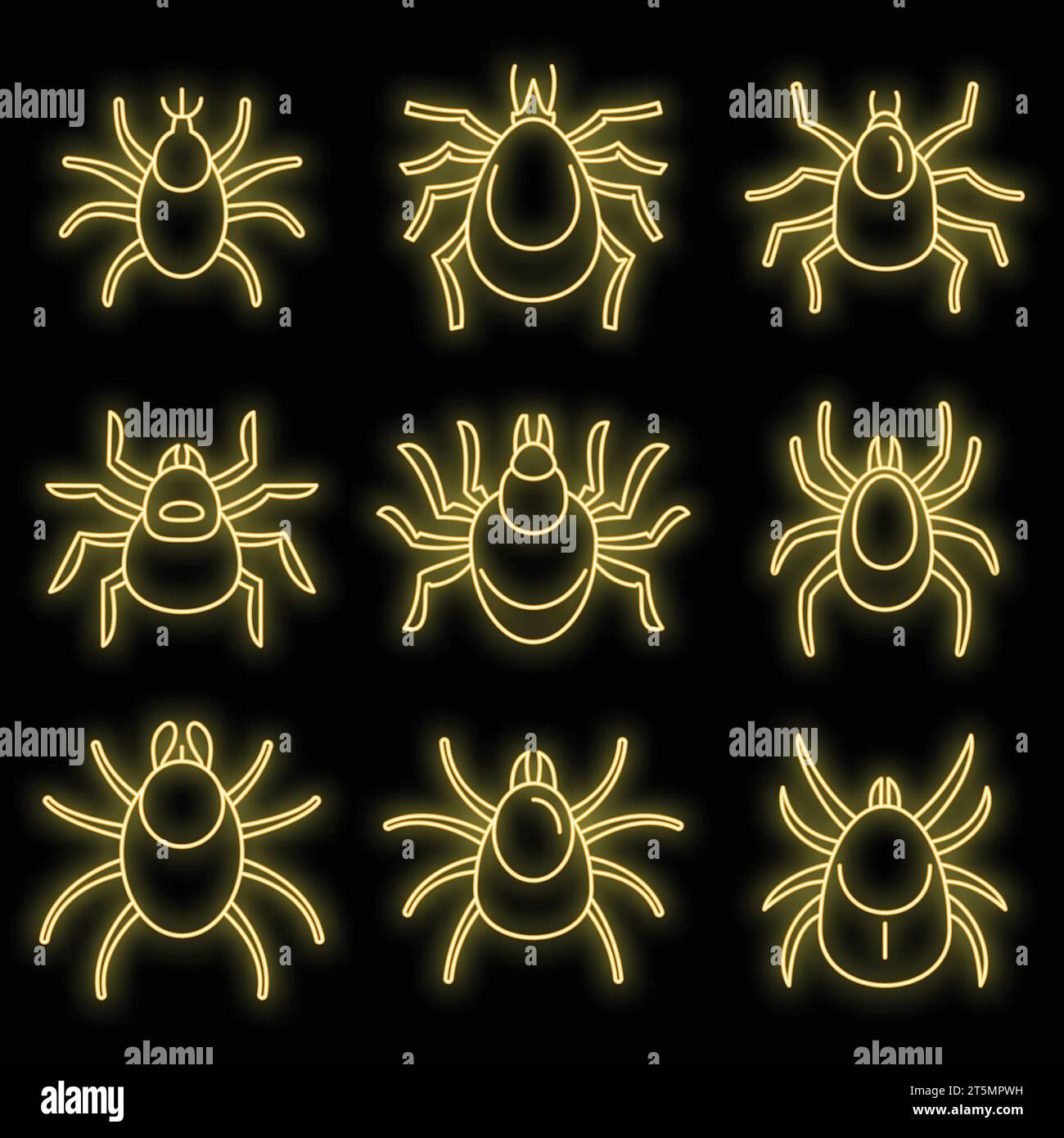 Dust mite icons set. Outline set of dust mite vector icons neon color ...