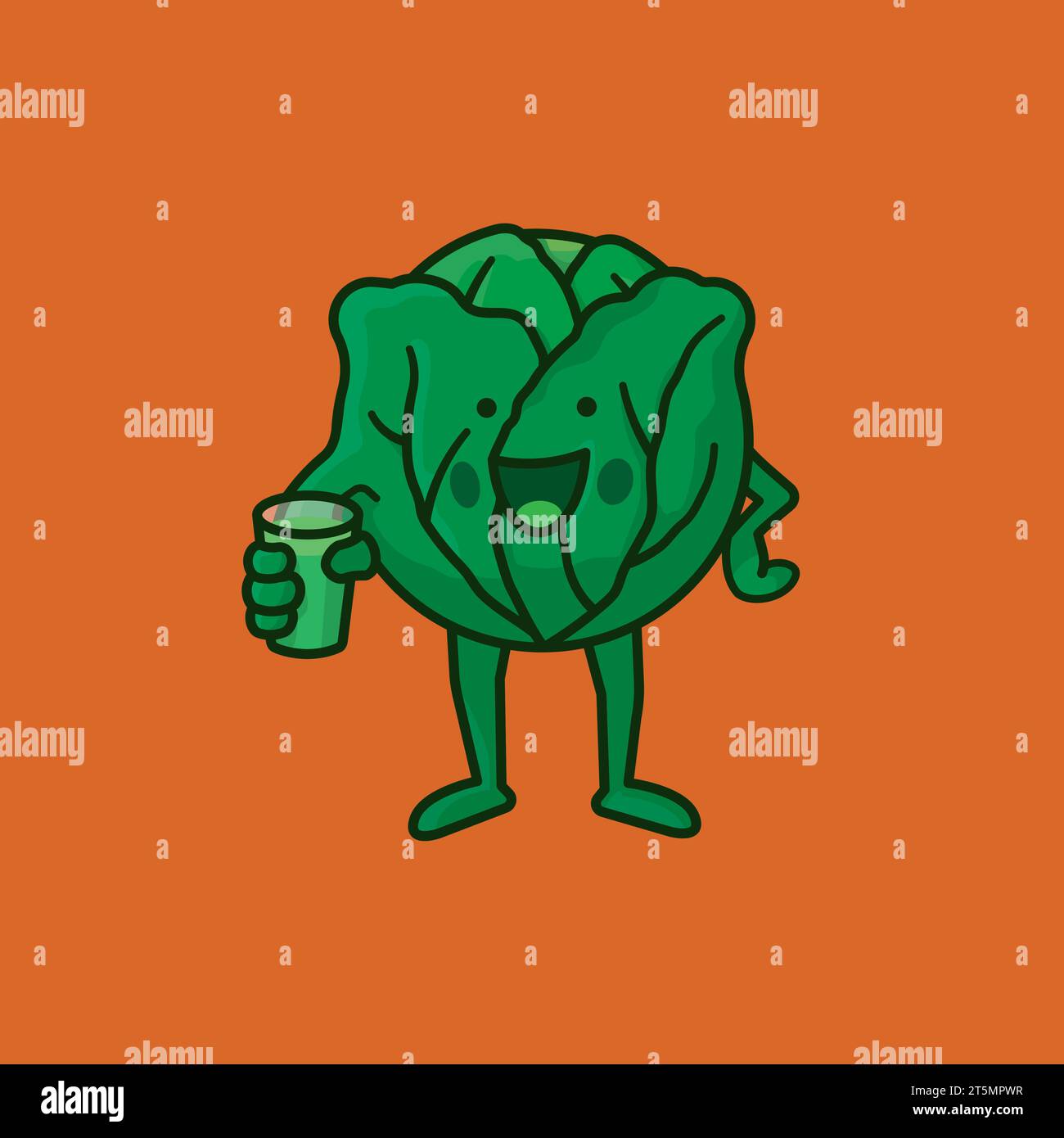 Cabbage or Brussels Sprout Kawaii character with green vegetable ...