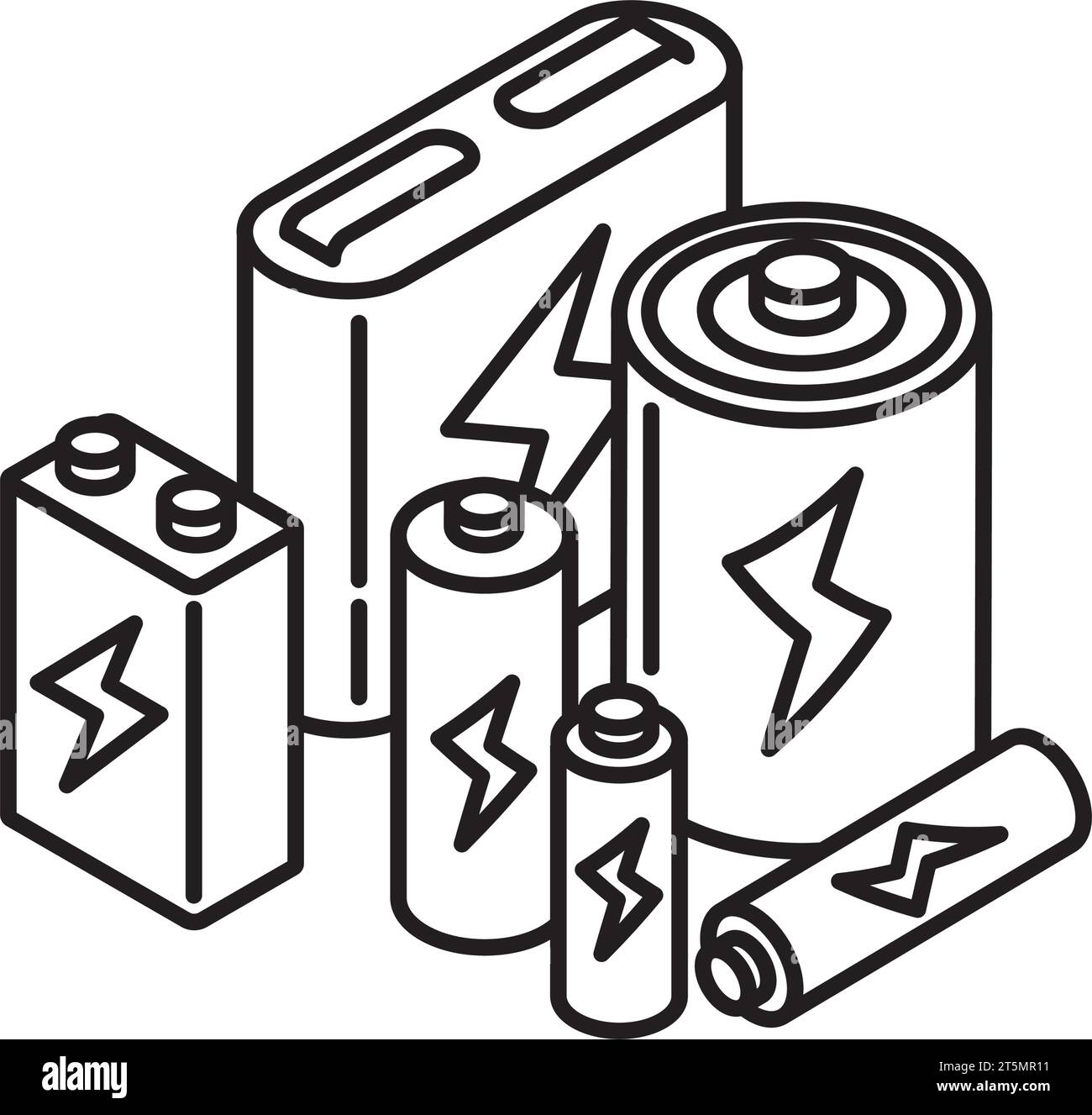 Variety of batteries vector line icon for National Battery Day on ...