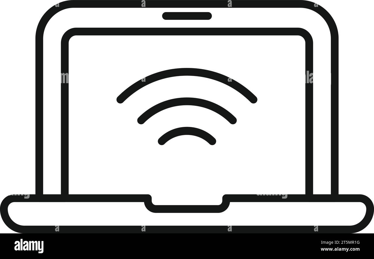 Wifi laptop point icon outline vector. Smart office work. Fun workplace ...