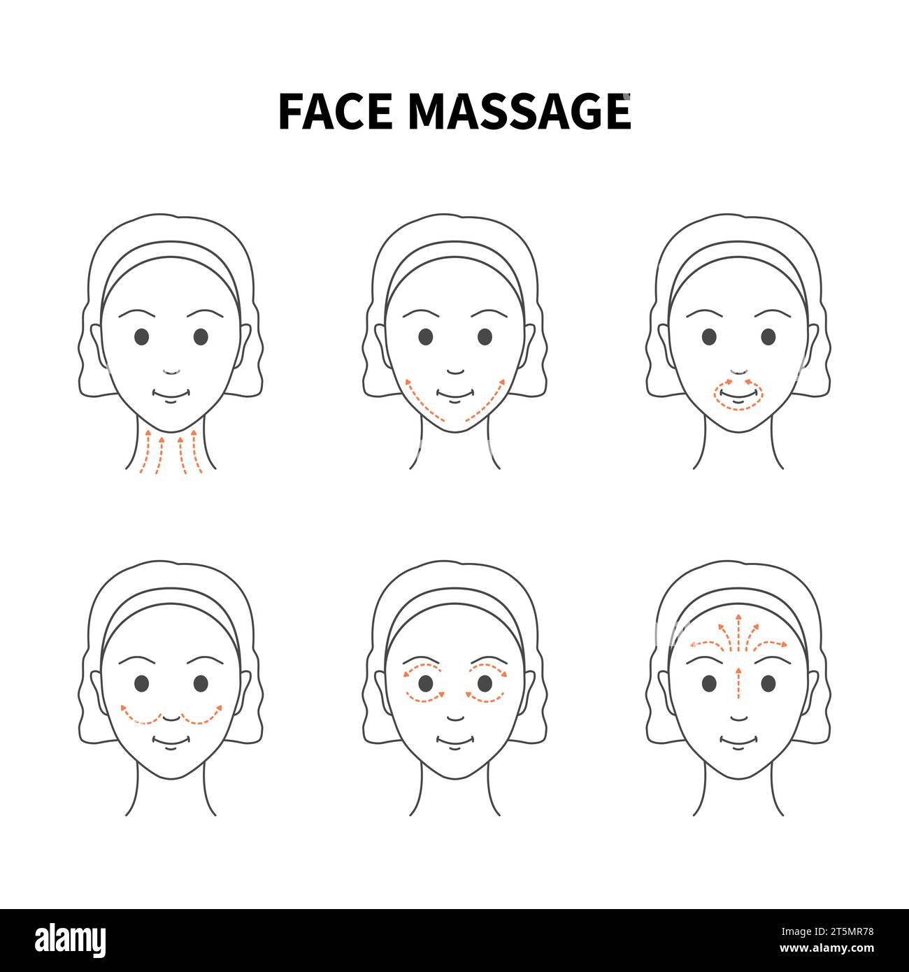 DIY face lifting sculpting massage lines illustration Stock Vector ...