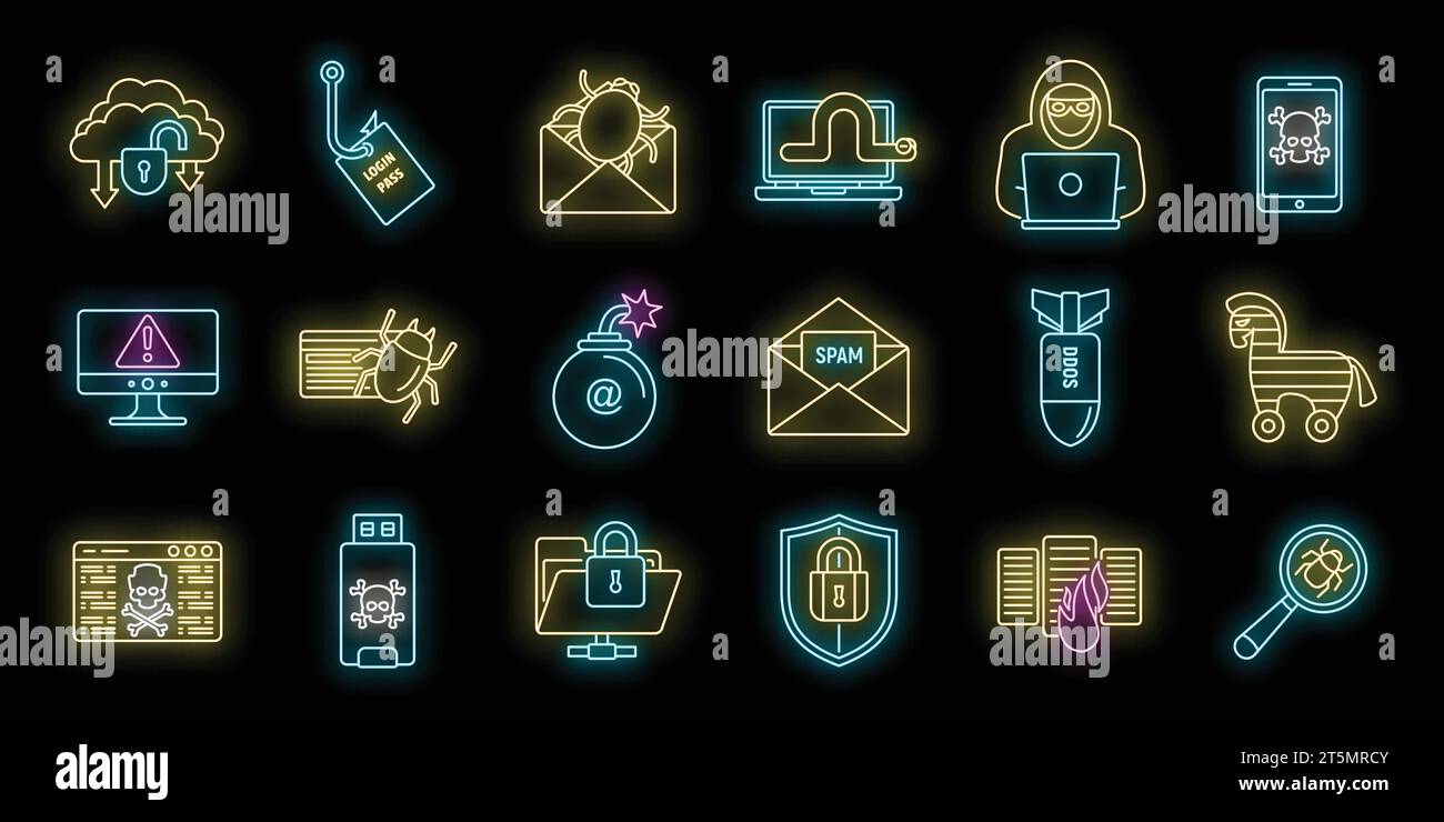 Cyber Attack Bug Icons Set Outline Set Of Cyber Attack Bug Vector