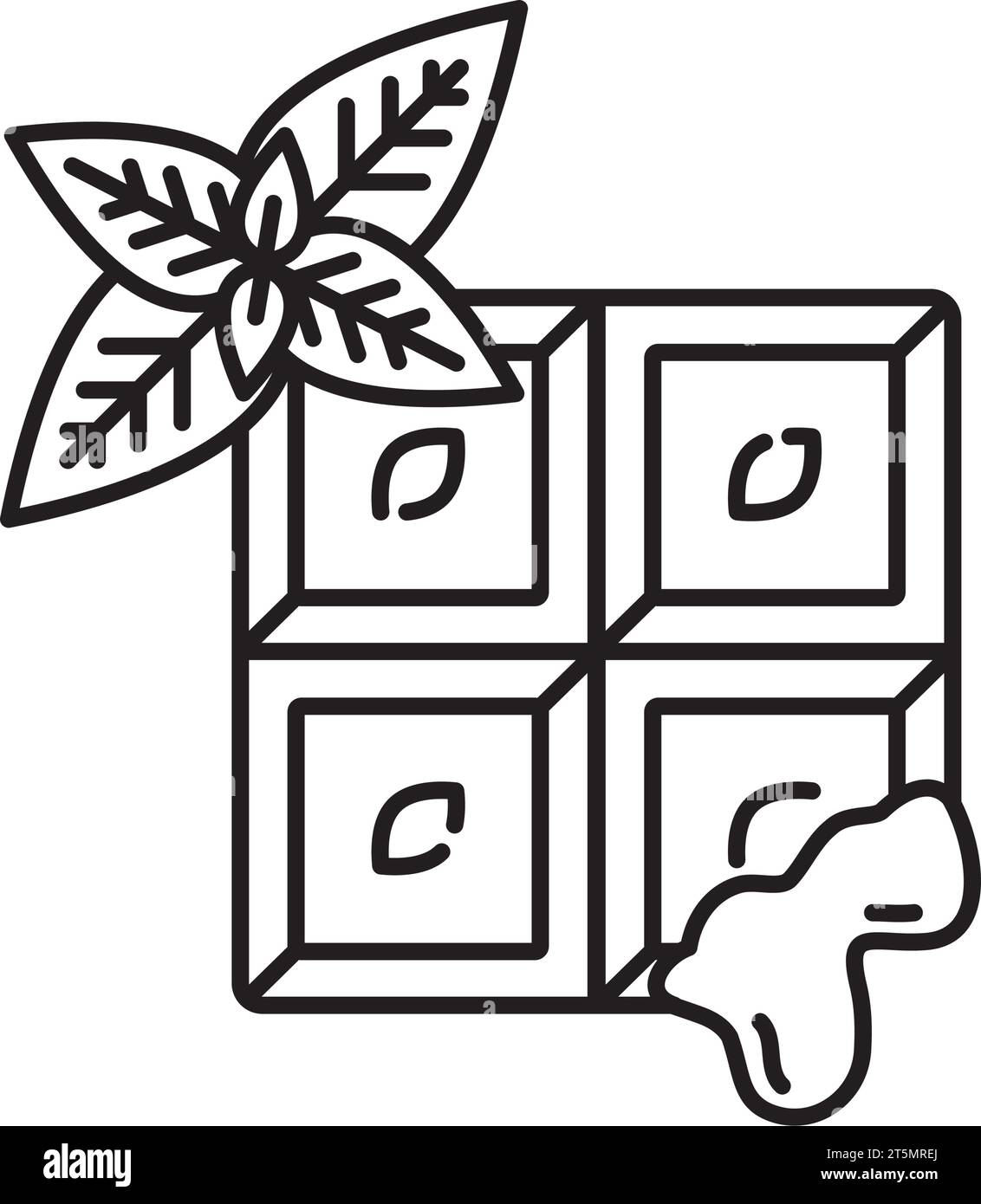 Chocolate bar with liquid mint filling and leaves vector line icon for ...