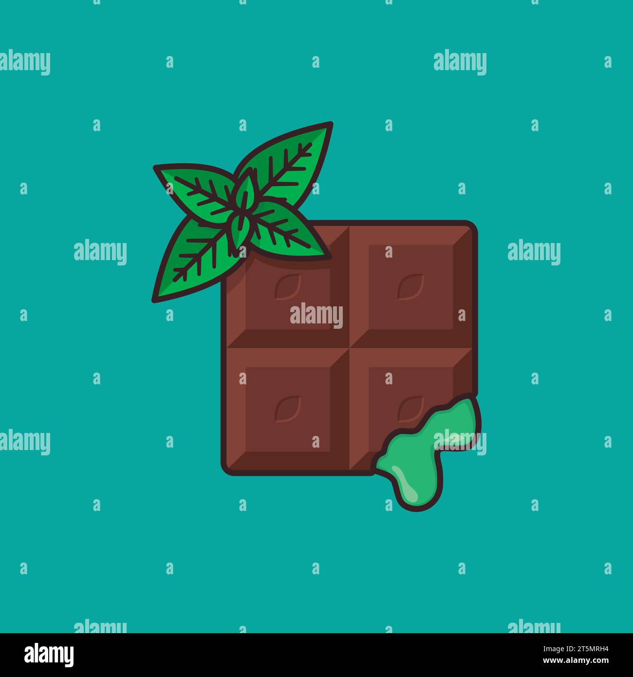 Chocolate bar with liquid mint filling and leaves vector illustration ...