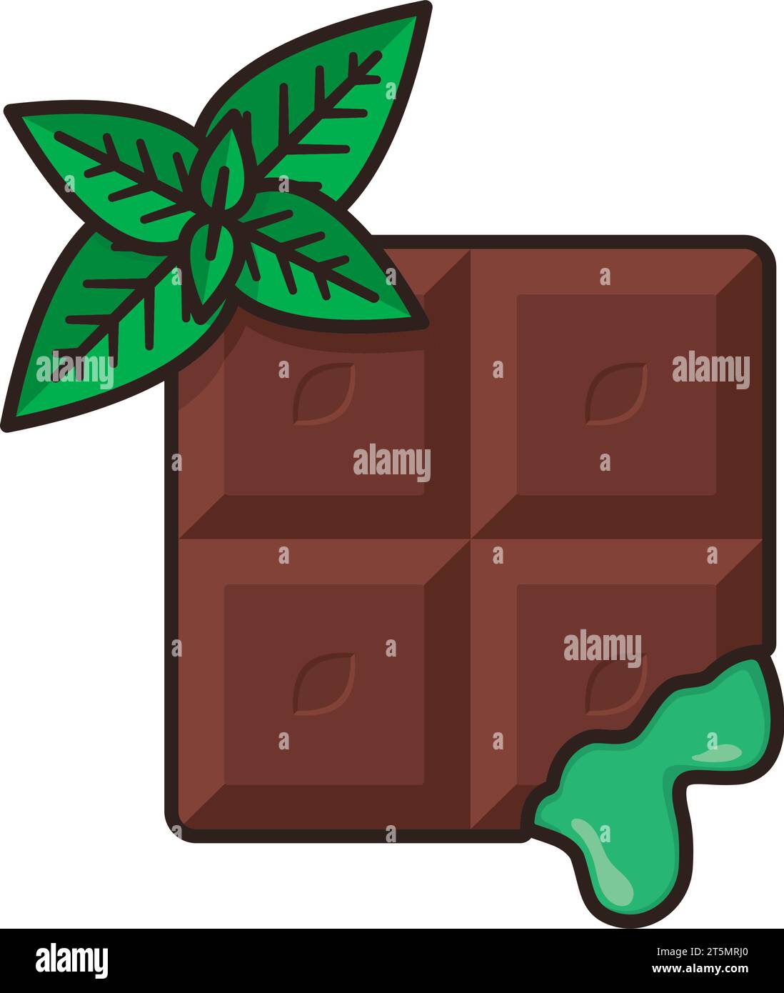 Chocolate bar with liquid mint filling and leaves vector illustration ...