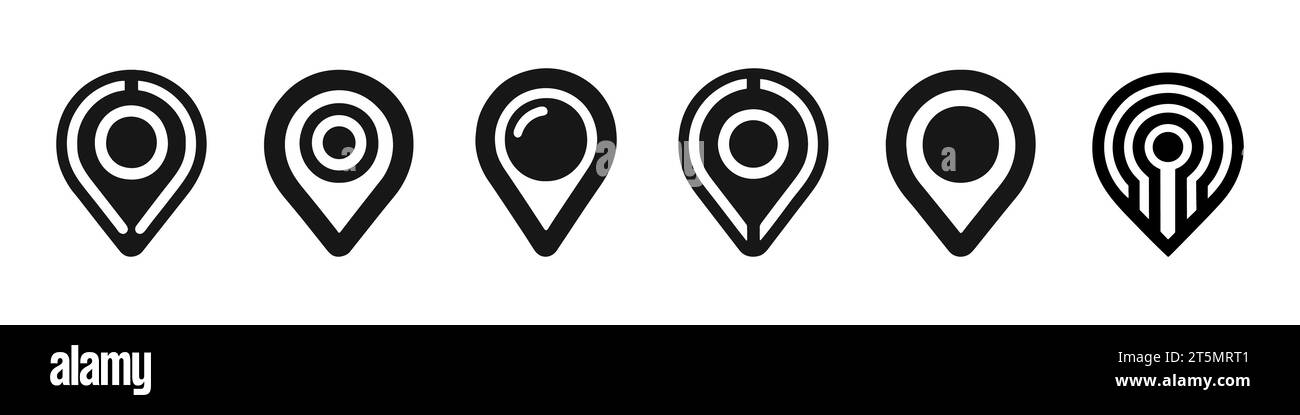 Set of black location icons on the map isolated. Vector illustration ...