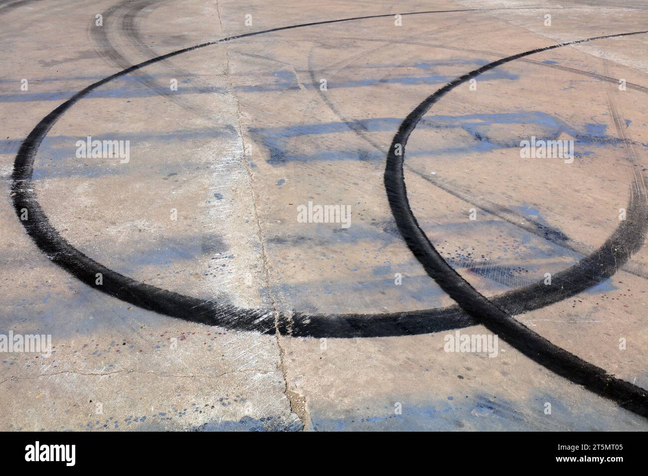 The brake marks are on the cement floor Stock Photo - Alamy