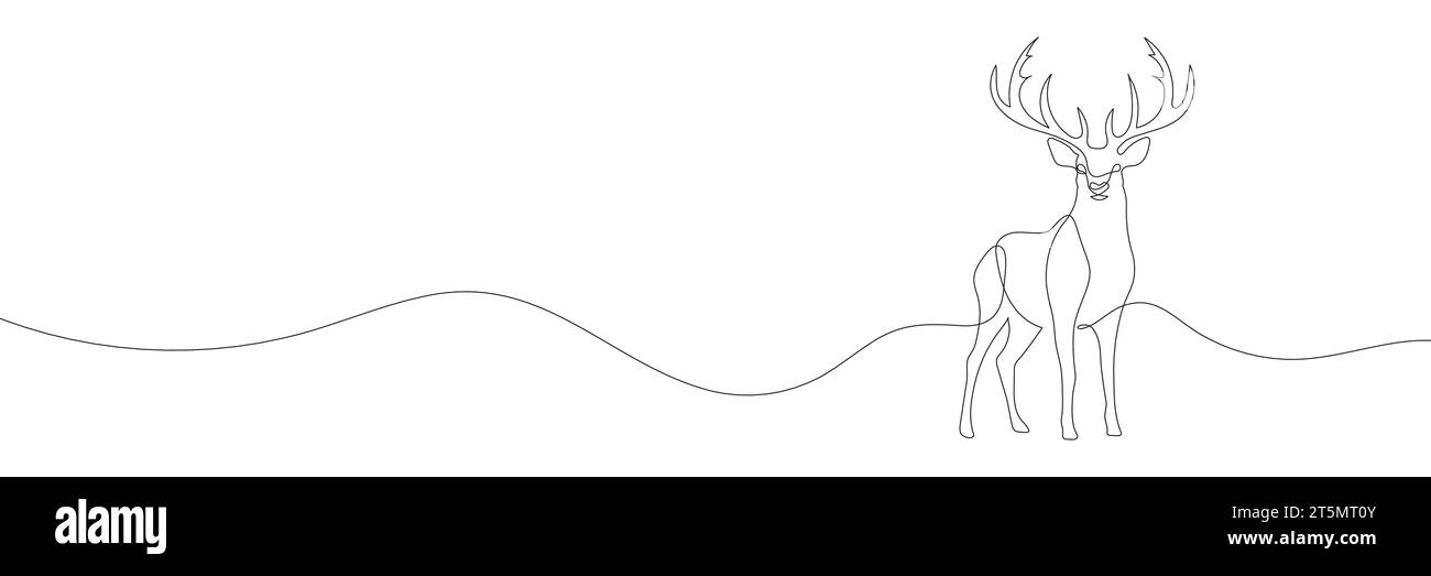 Deer drawn with one continuous line isolated. Vector illustration Stock ...