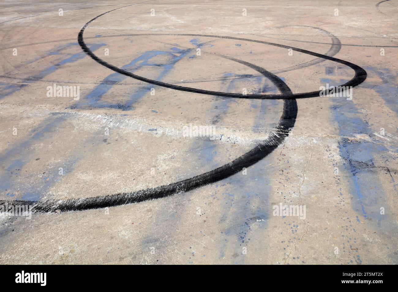 The brake marks are on the cement floor Stock Photo - Alamy