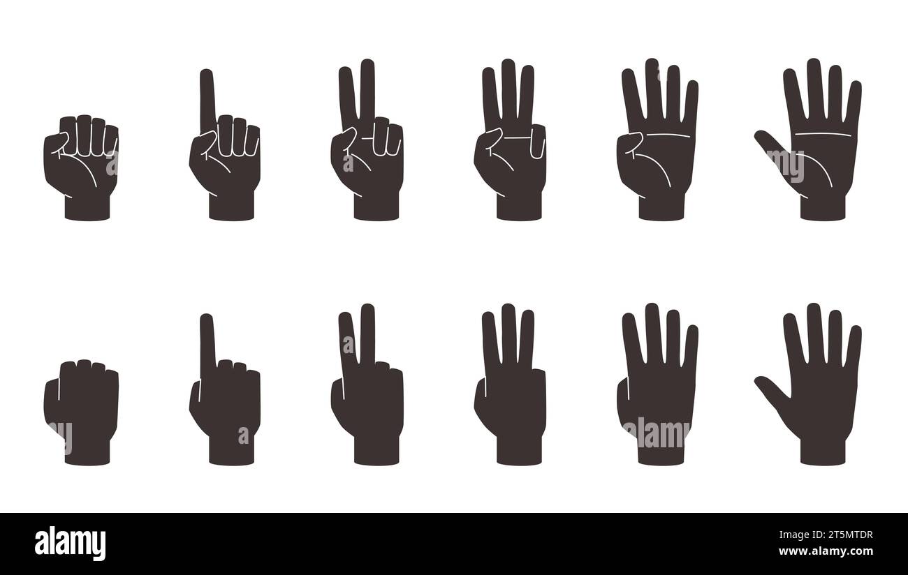 Black hands counting icons. Calculating gesture, human arms silhouettes ...