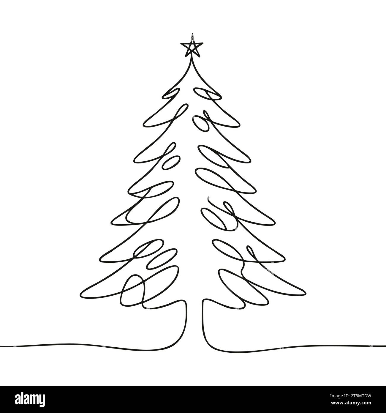 christmas tree drawn with one line isolated. Vector illustration Stock ...